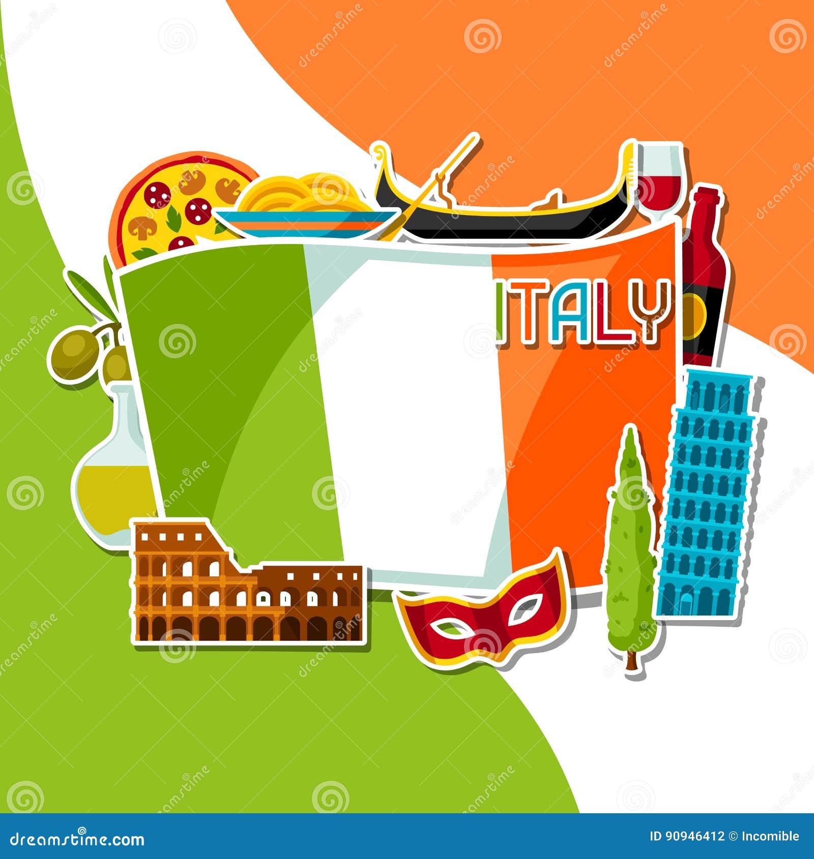 Italy Background Design. Italian Sticker Symbols and Objects Stock ...