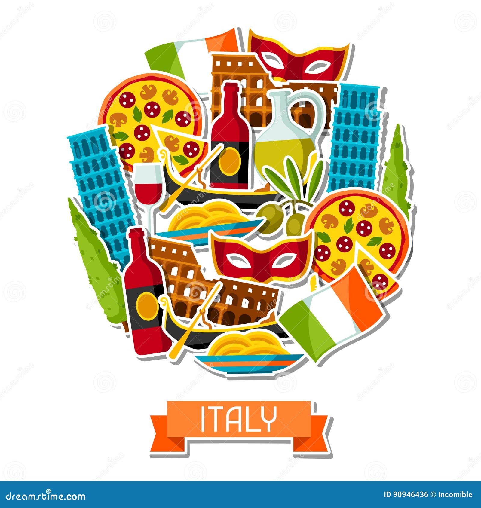 Italy Background Design. Italian Sticker Symbols and Objects Stock ...