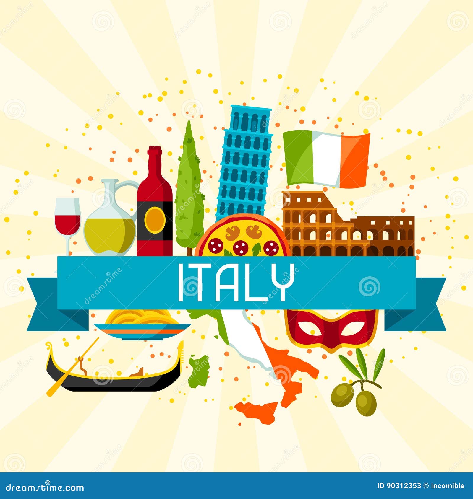 Italy Background Design. Italian Symbols and Objects Stock Vector ...