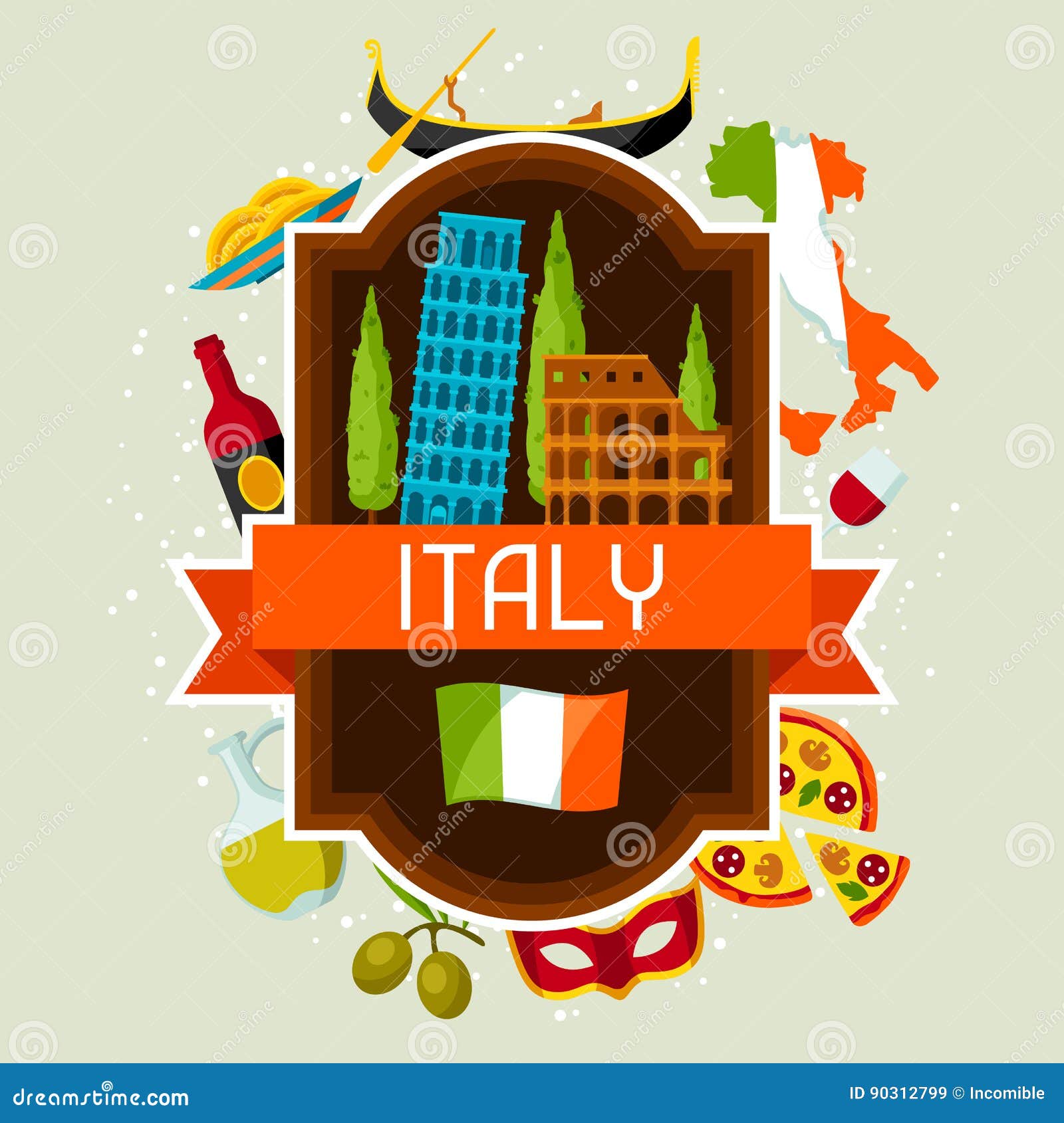 Italy Background Design. Italian Symbols and Objects Stock Vector ...