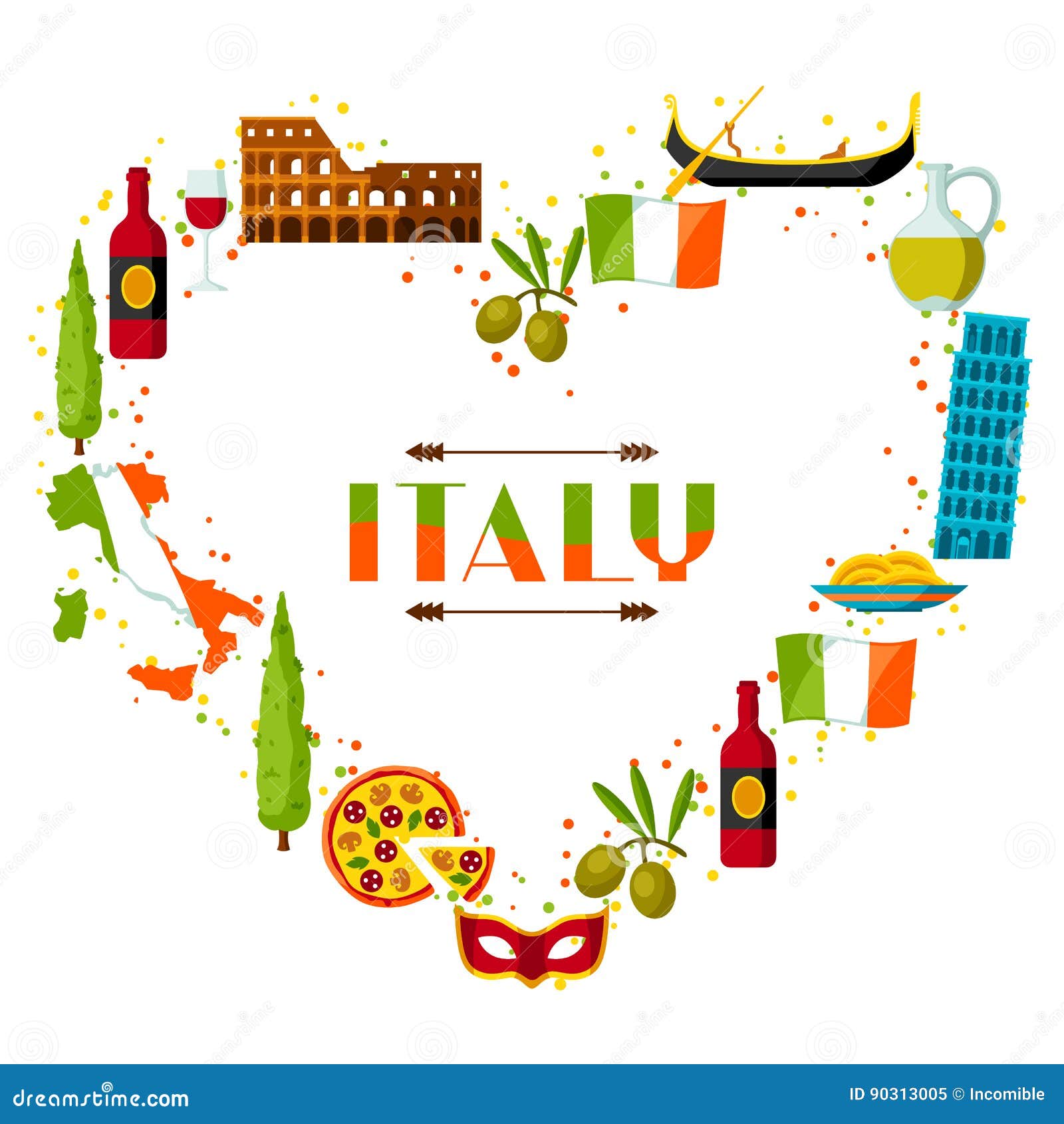 Italy Background Design. Italian Symbols and Objects Stock Vector ...