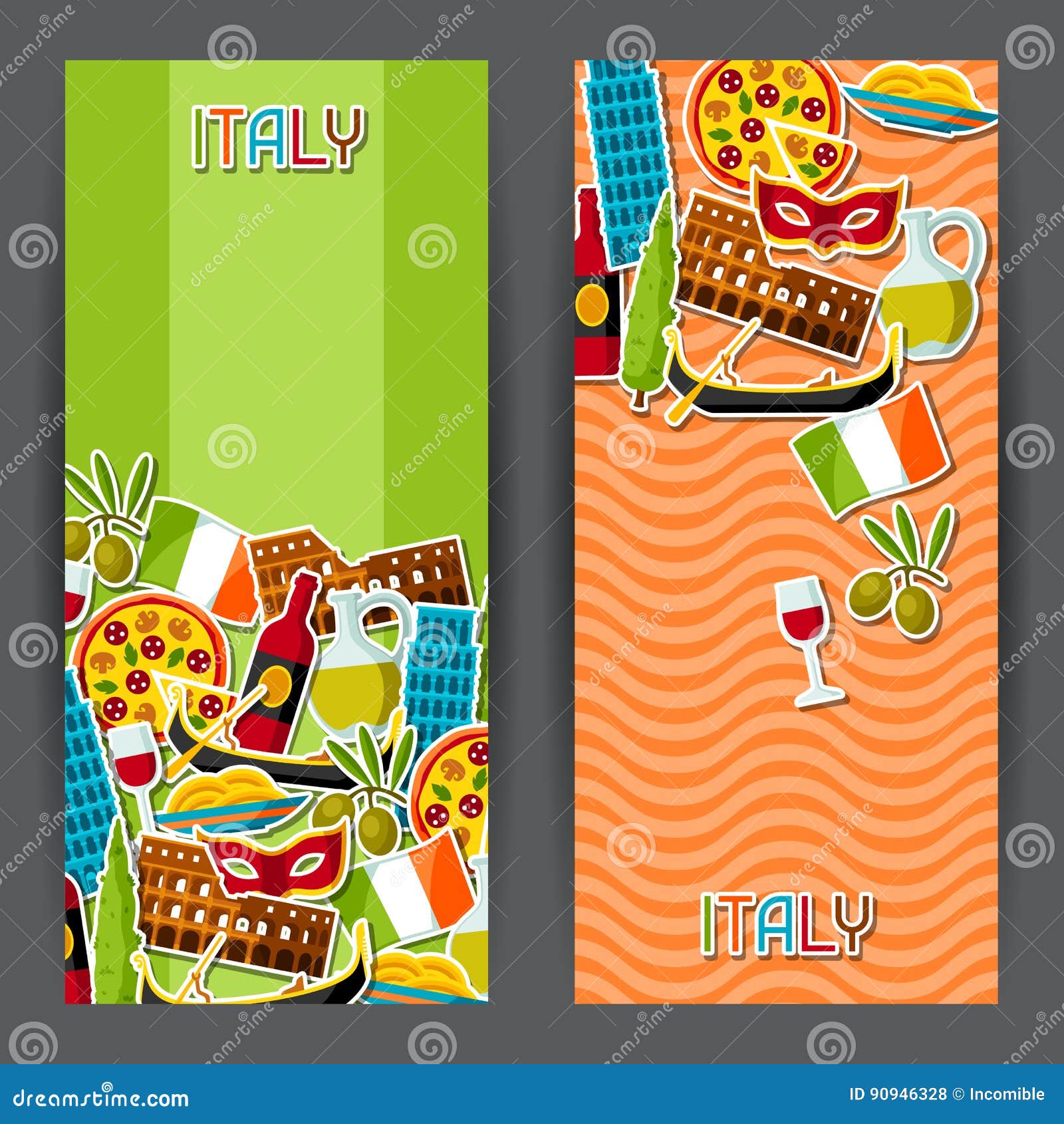Italy Banners Design. Italian Sticker Symbols And Objects Vector ...