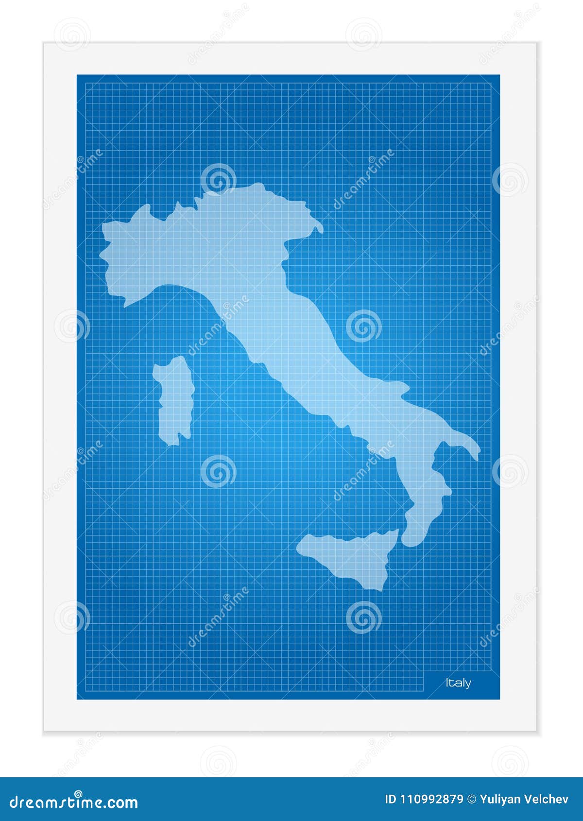 Italy on blueprint stock illustration. Illustration of europe - 110992879