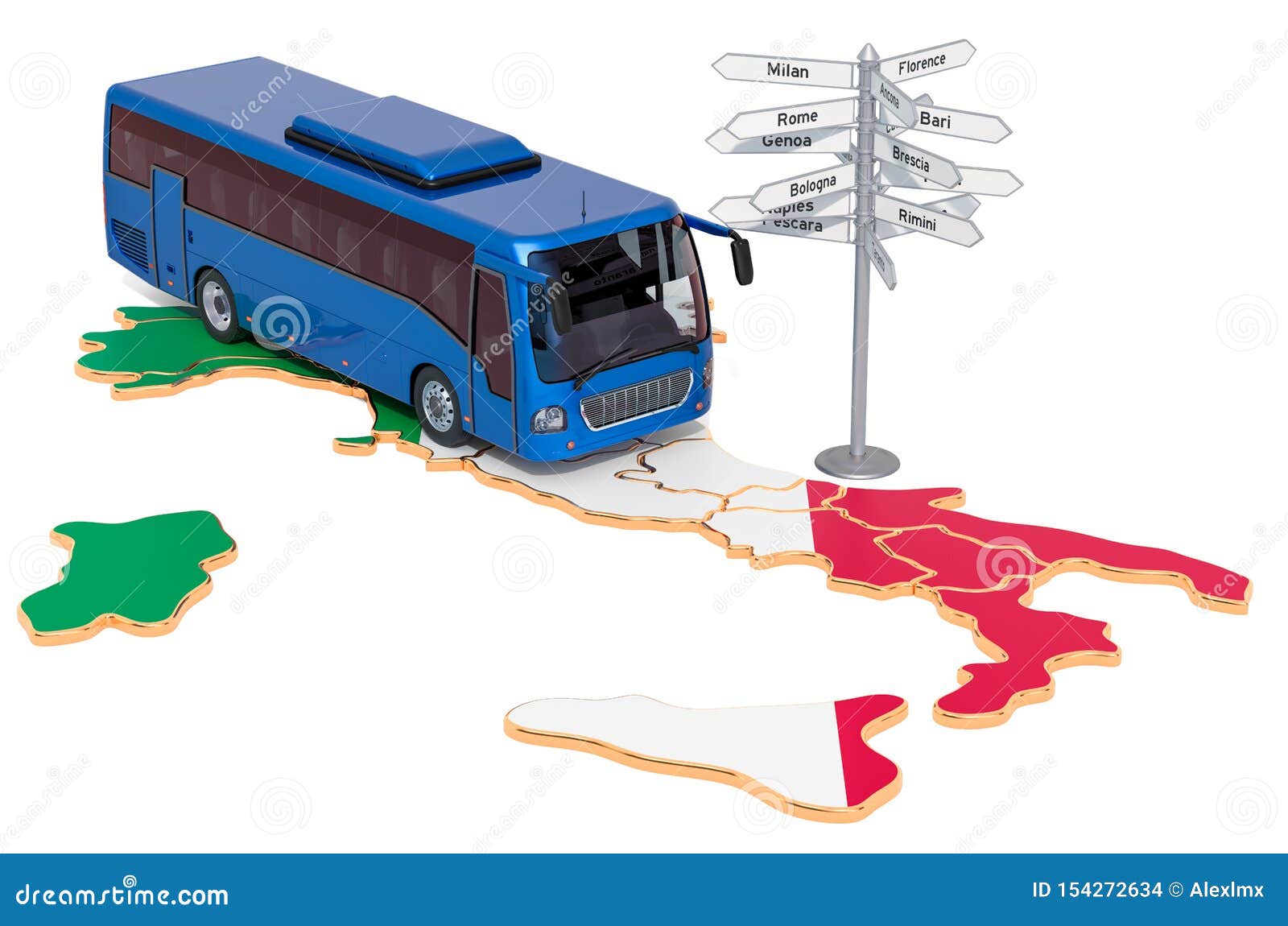Italy Bus Tours Concept. 3D Rendering Stock Illustration - Illustration ...