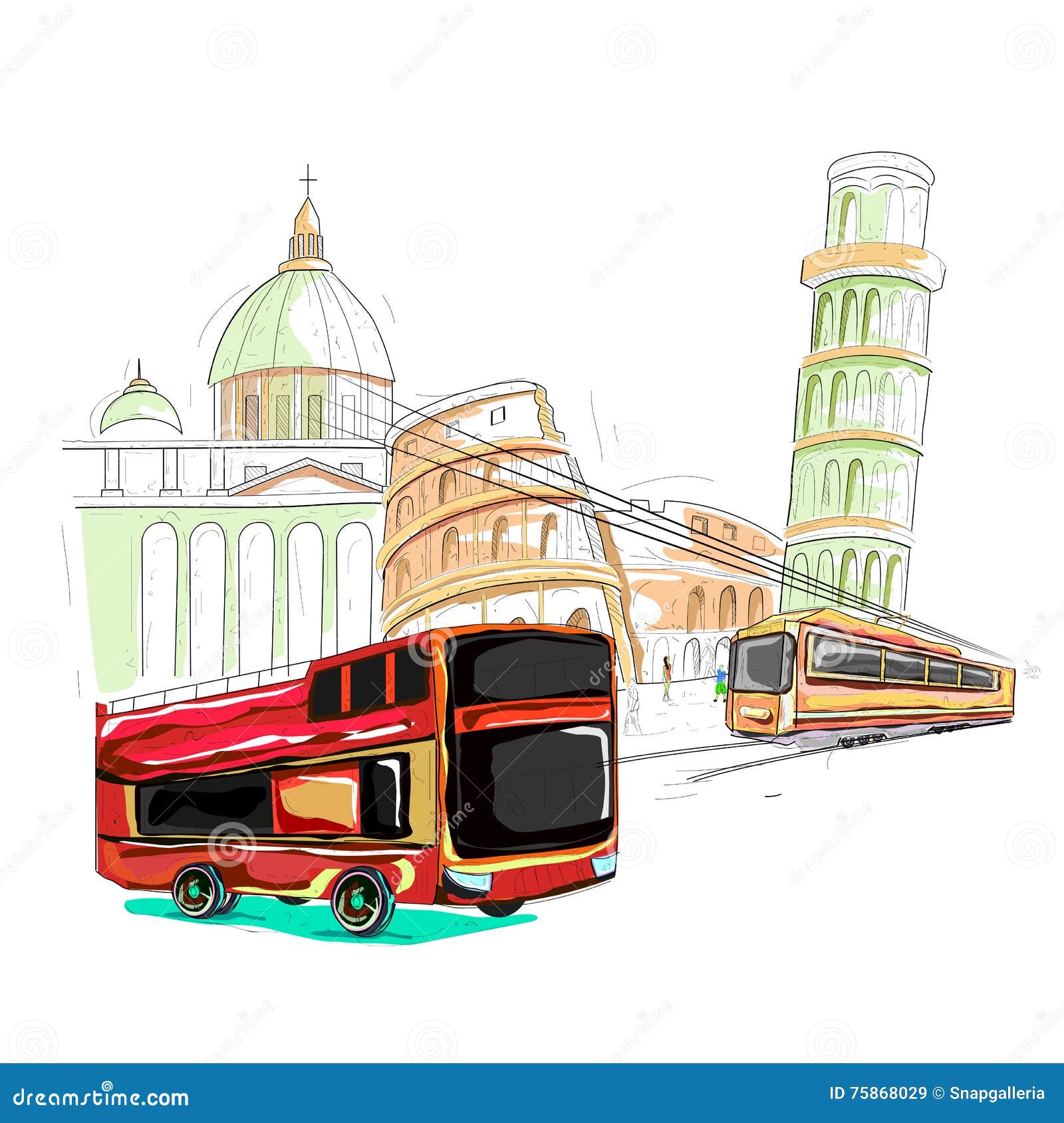 Italy Cityscape Architecture Facades Vector. Colorful Cartoon Style ...