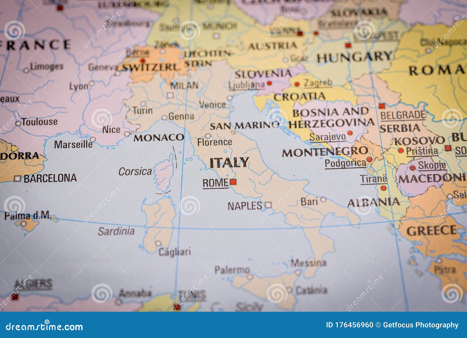Italy in Close Up on the Map Stock Photo - Image of trip, close: 176456960