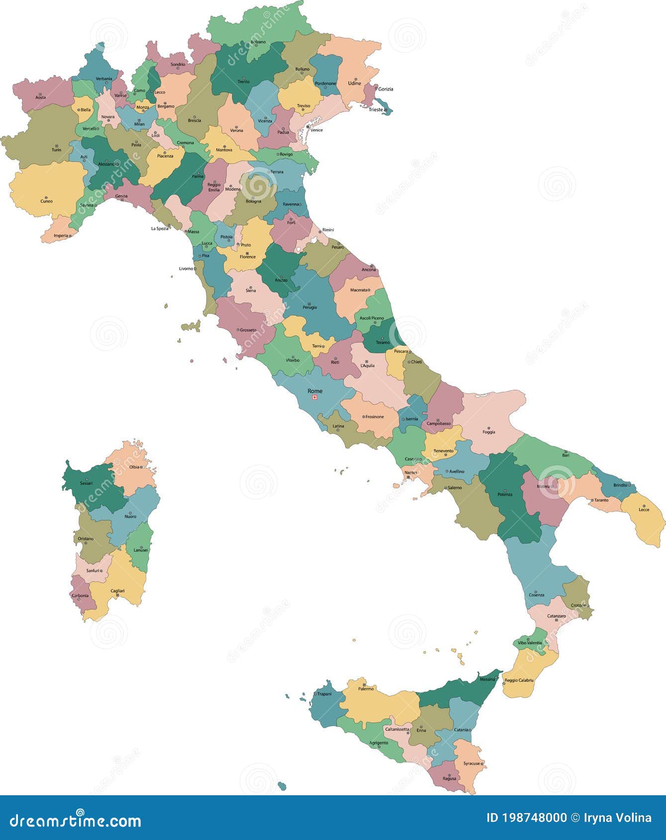 Vector Illustration of Administrative Regions of Italy Stock Vector ...