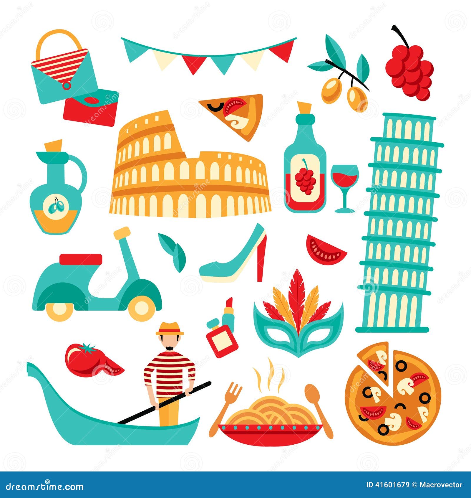 Italy decorative set stock vector. Illustration of gondola - 41601679