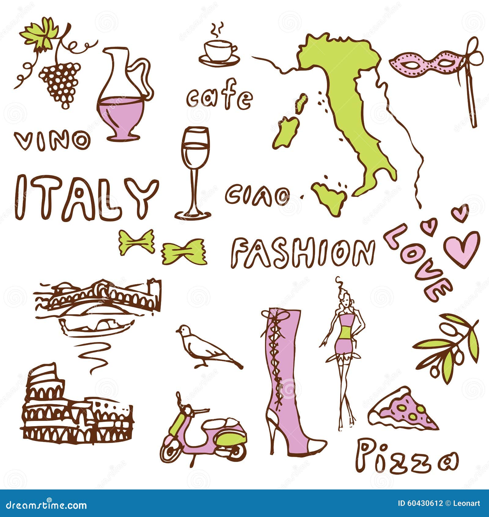 Italy Doodle -sights Symbols Stock Vector - Illustration of gift ...