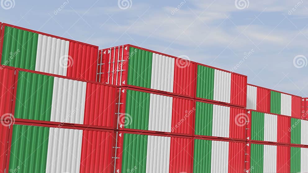 Italy Flag Containers are Located at the Container Terminal. Concept ...
