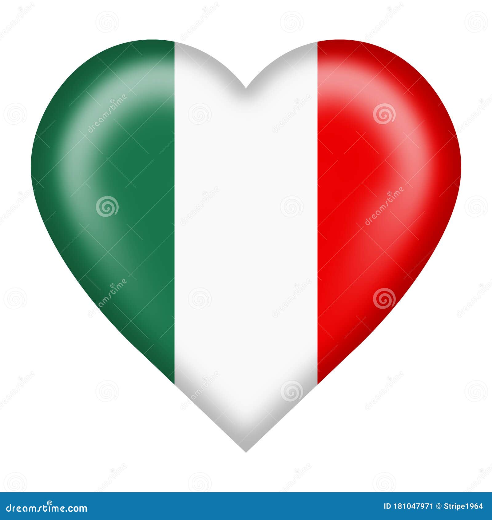 Italy Flag Heart Button Isolated on White with Clipping Path Stock ...