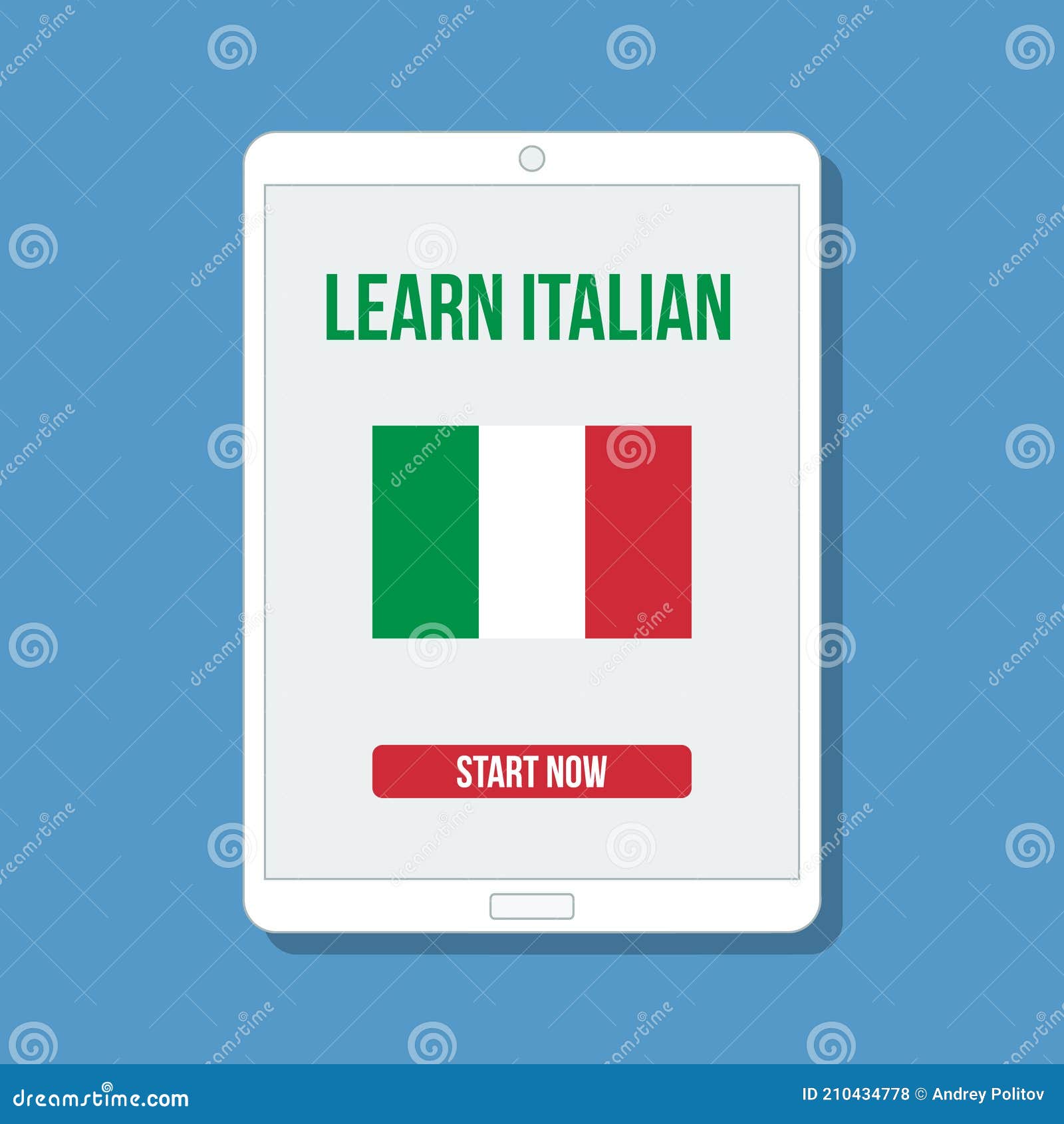 Italy Flag with Learn Italian Title and Button Start Now on Digital ...