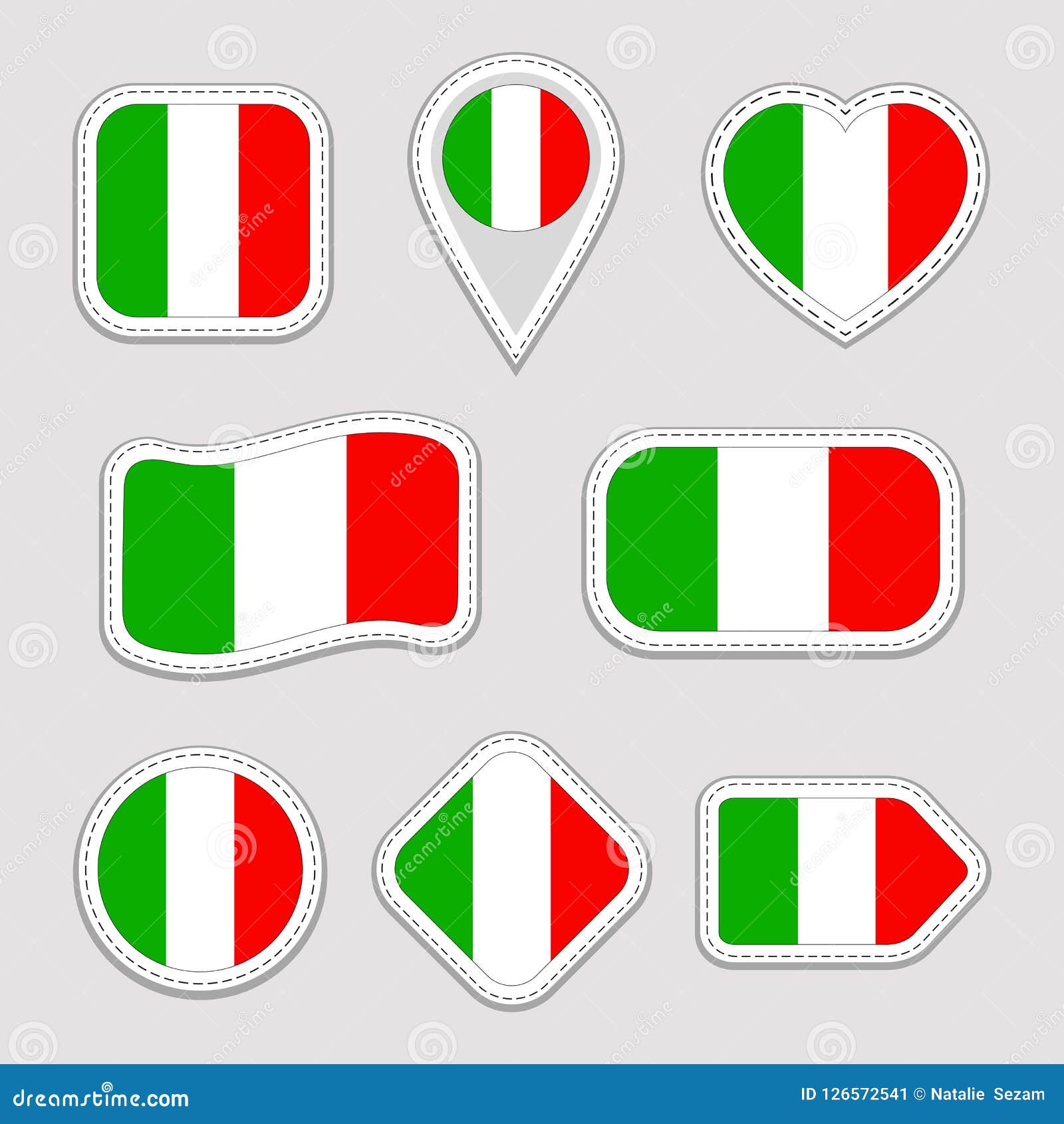 Italy Flag Vector Set Italian National Flags Stickers Collection