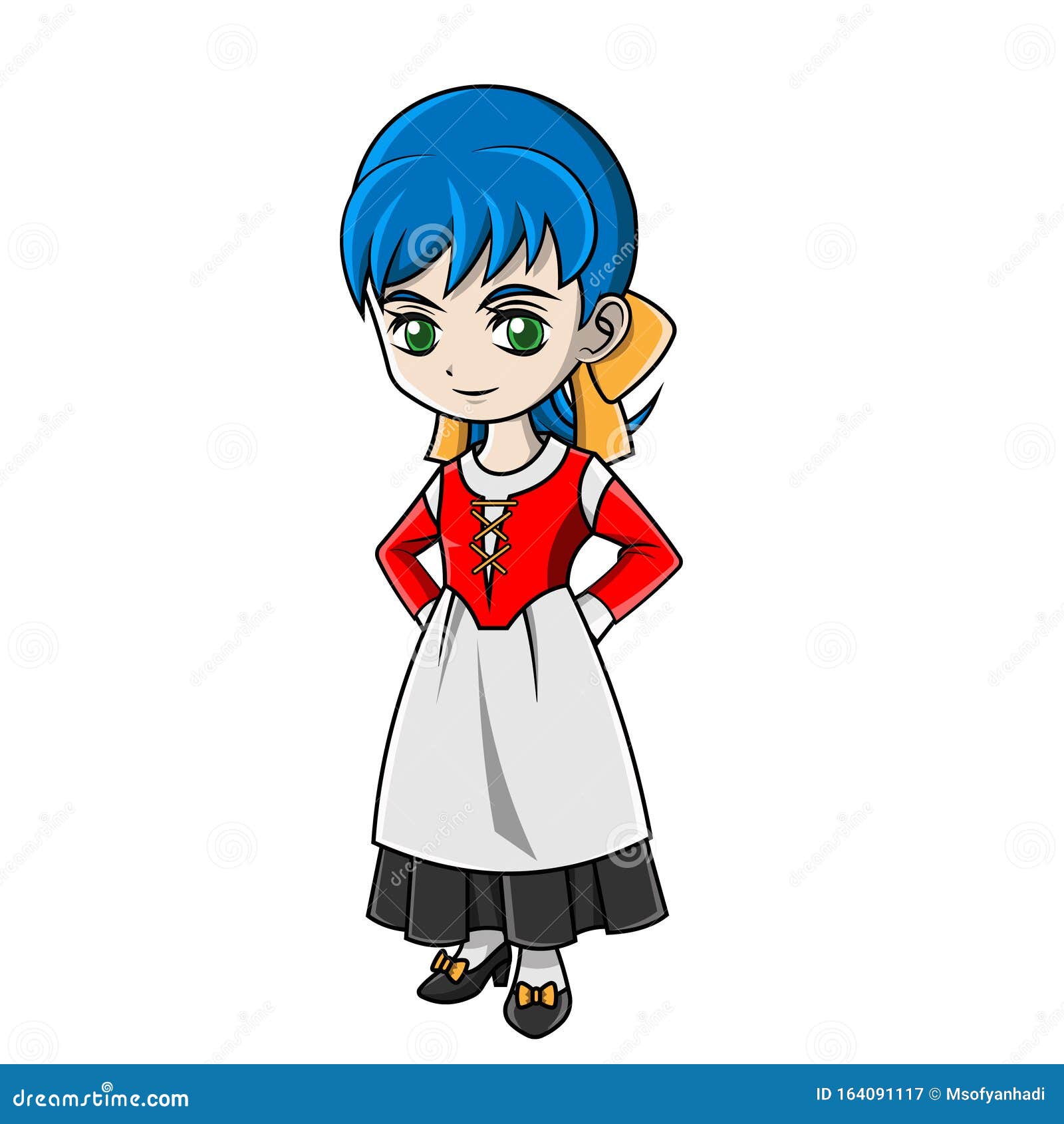 Girl In Italian National Costume Standing Front Side, Vector Outline ...