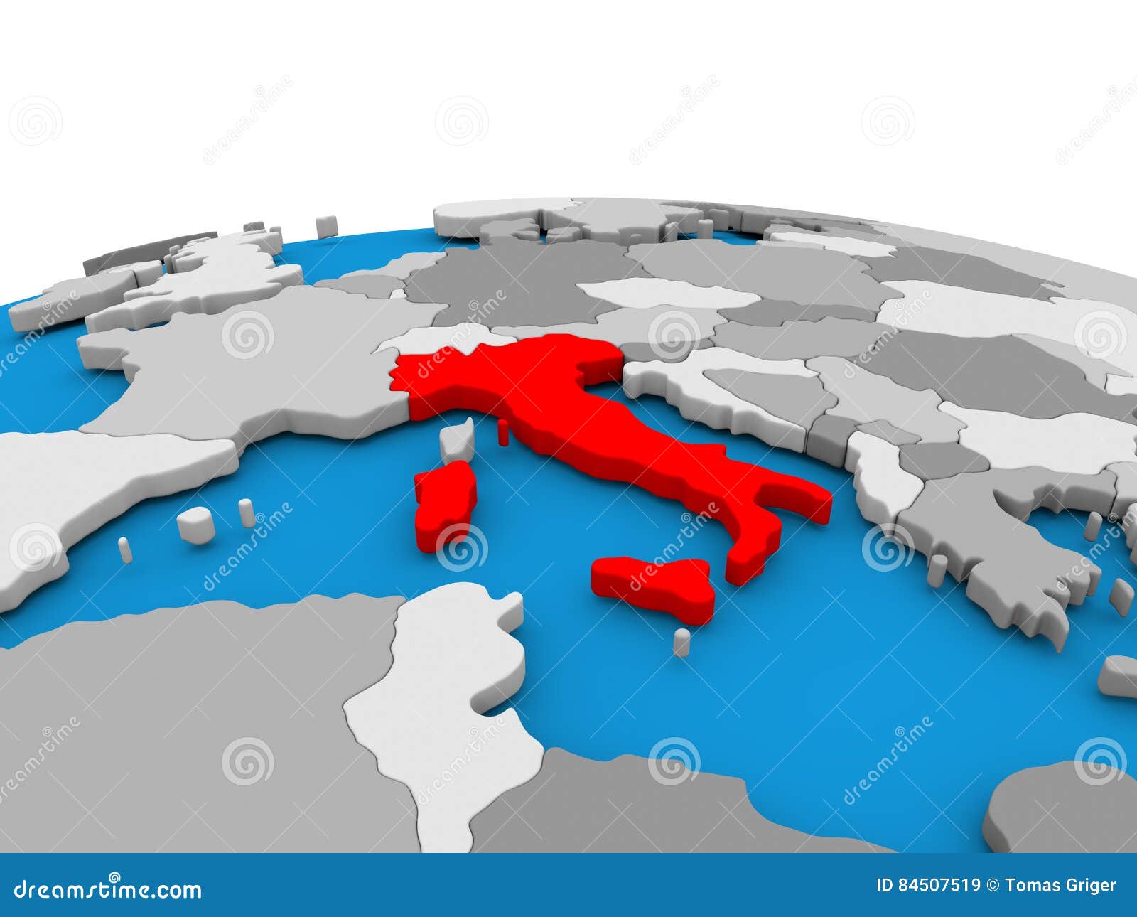 Italy on globe in red stock illustration. Illustration of italiana ...
