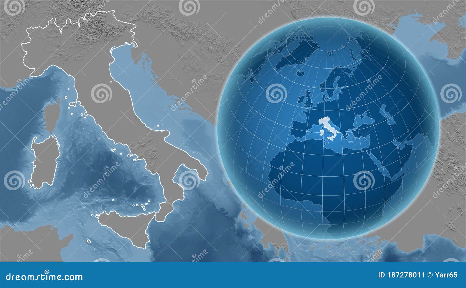 Italy - Grayscale. Country and Globe, Composition Stock Illustration ...