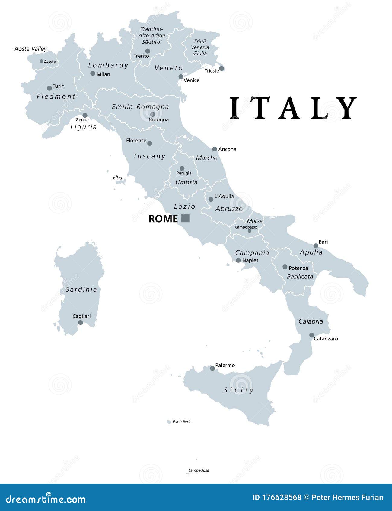 Italy, Gray Political Map With Regions And Administrative Divisions ...