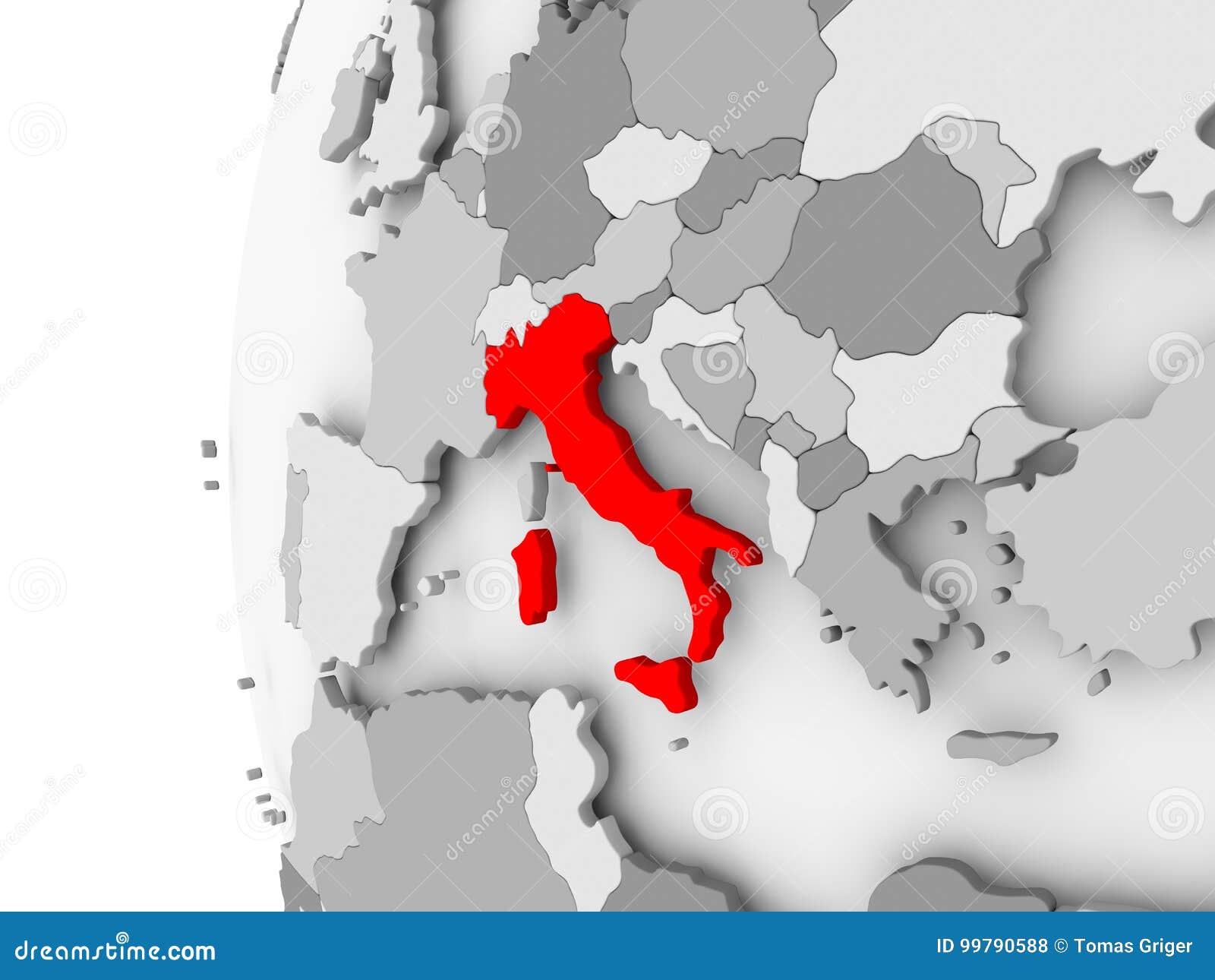 Italy on grey globe stock illustration. Illustration of european - 99790588