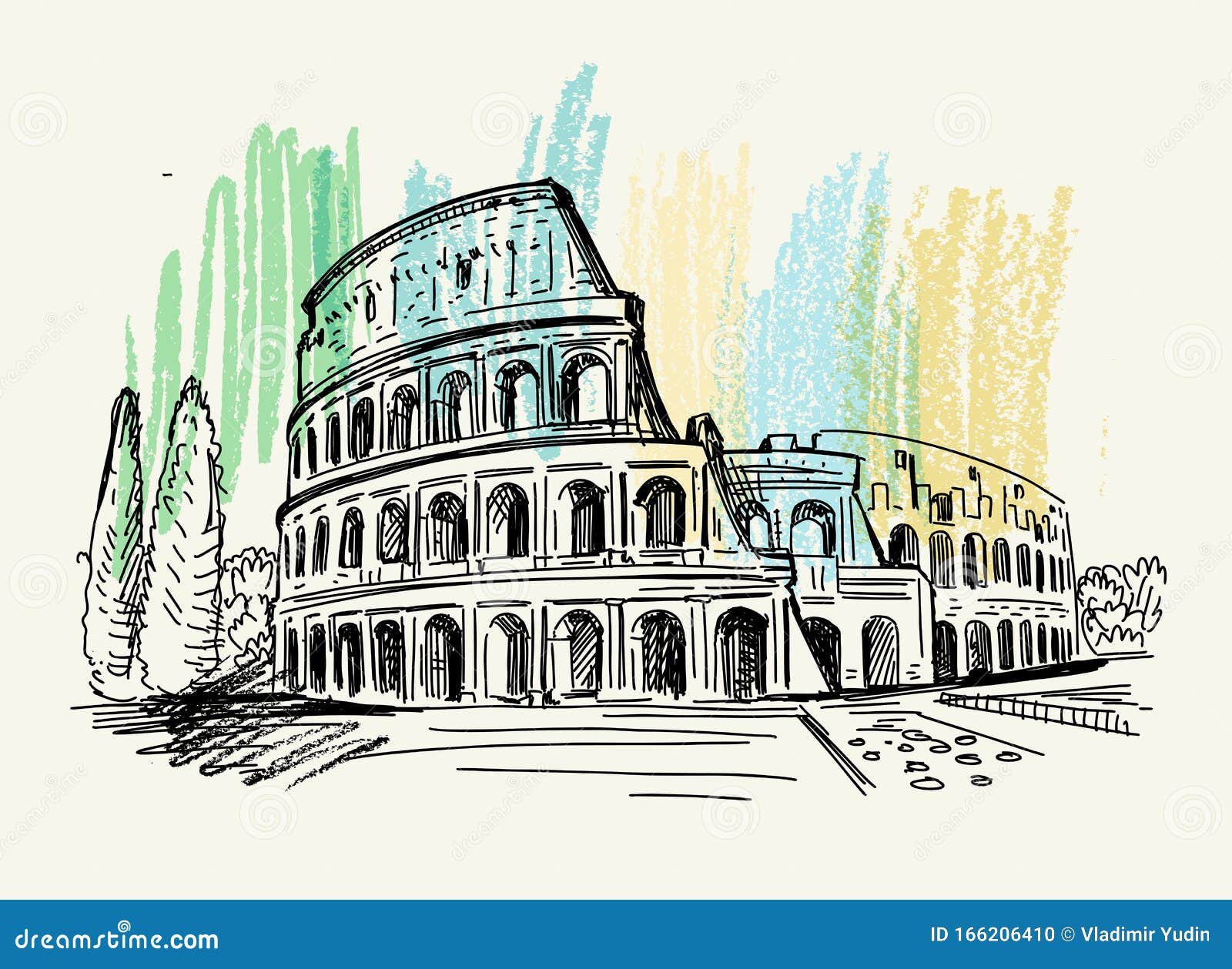 Coliseum In Rome Lineart Vector Sketch | CartoonDealer.com #159845694