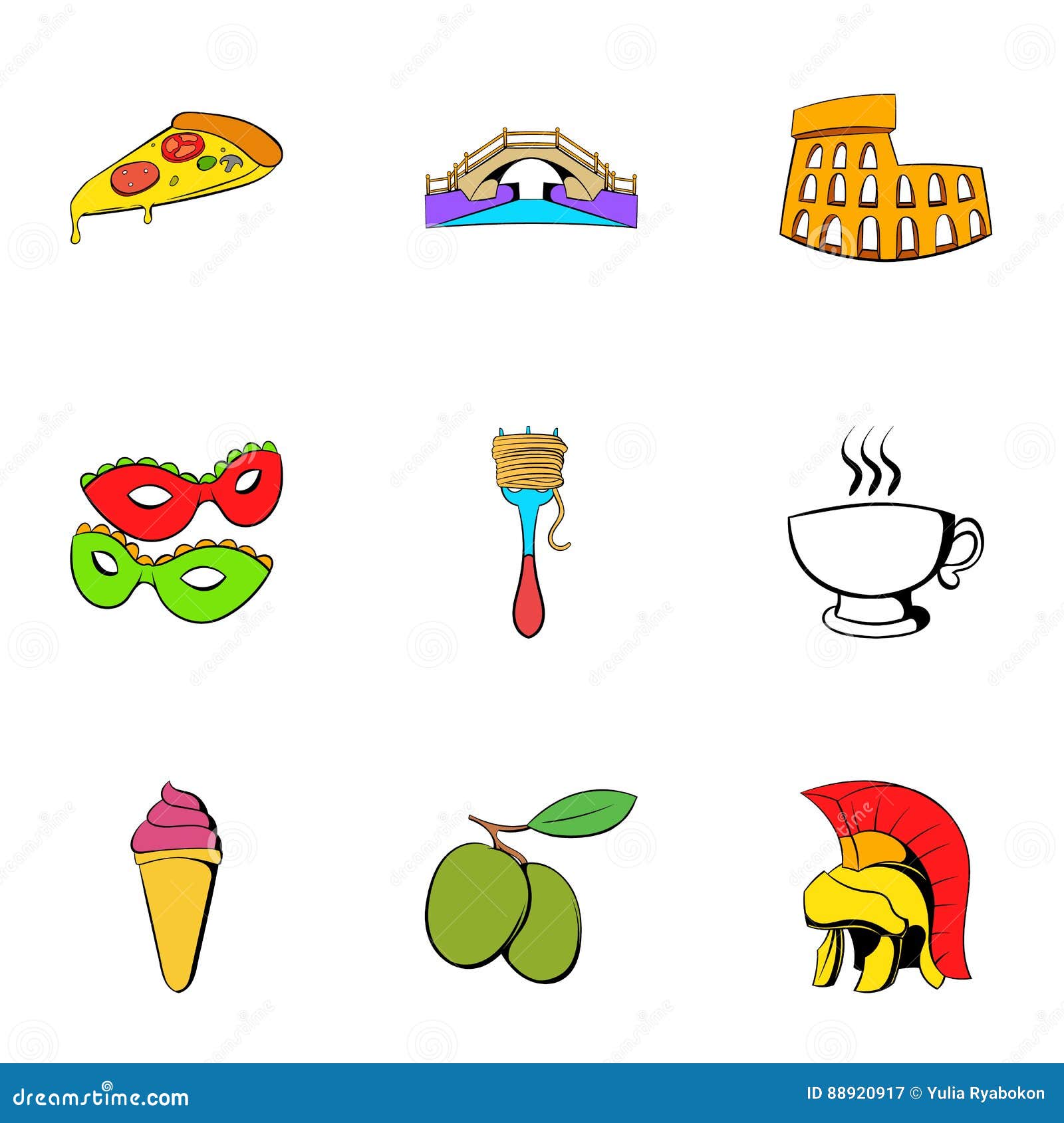 Italy Icons Set, Cartoon Style Stock Vector - Illustration of boat ...