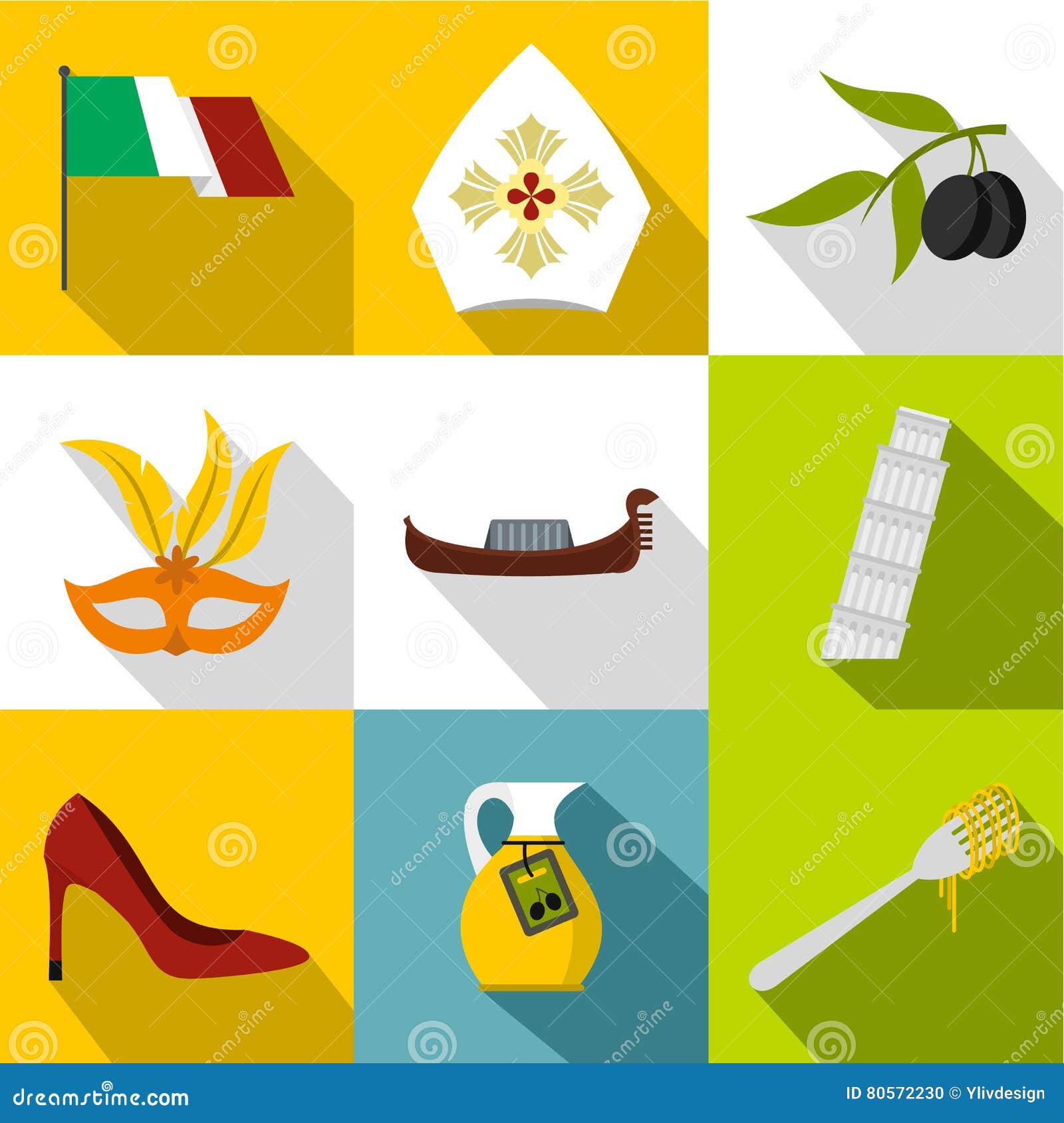 Italy Icons Set, Flat Style Stock Vector - Illustration of priest ...