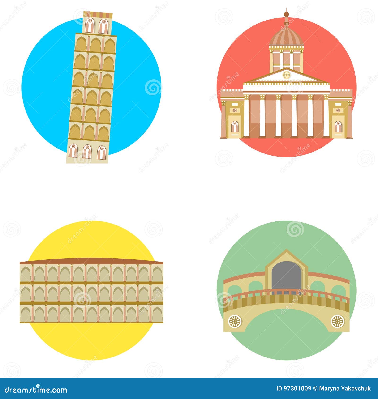 Italy icons set stock vector. Illustration of tower, icon - 97301009