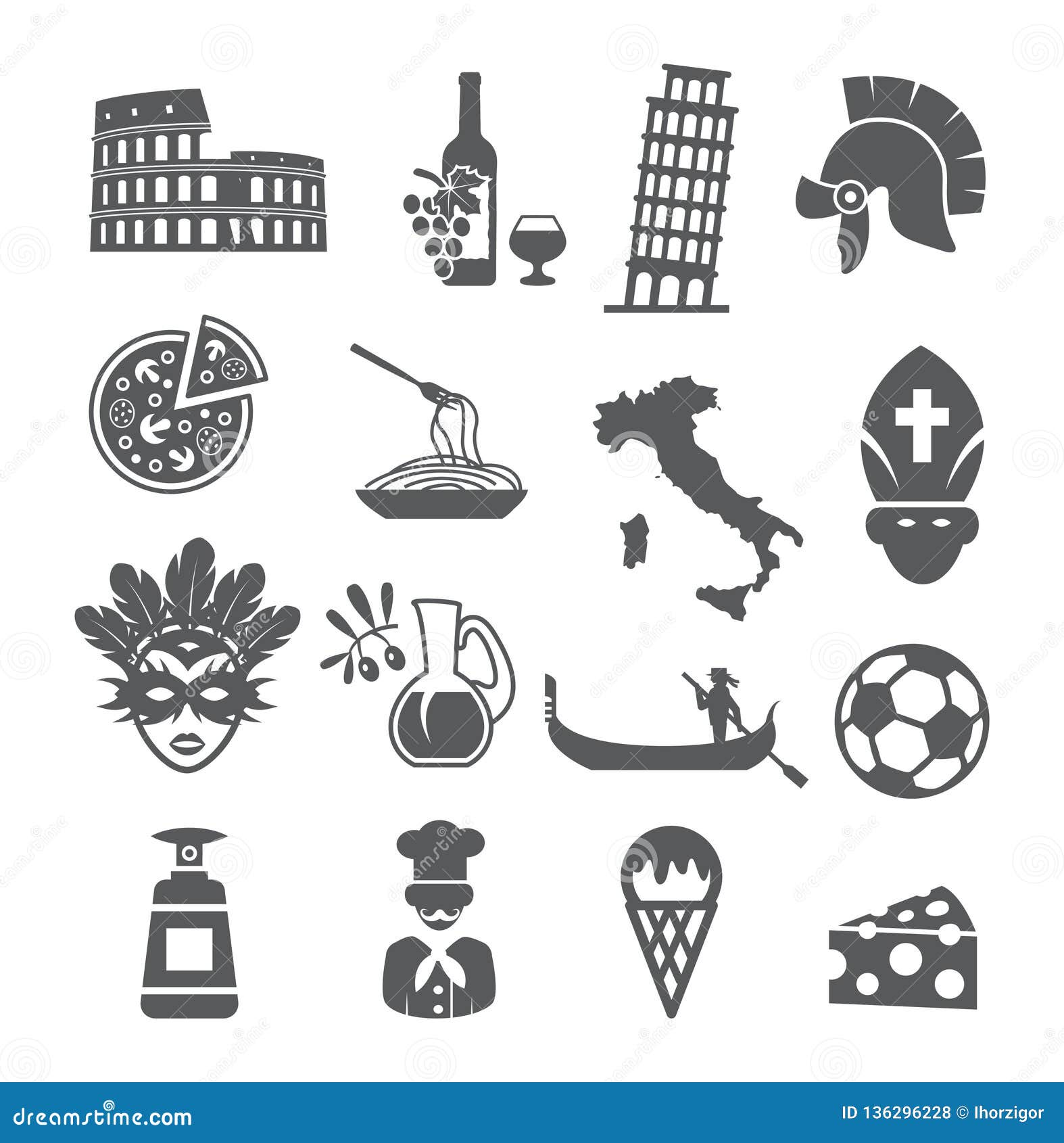 Italy icons set stock vector. Illustration of pizza - 136296228