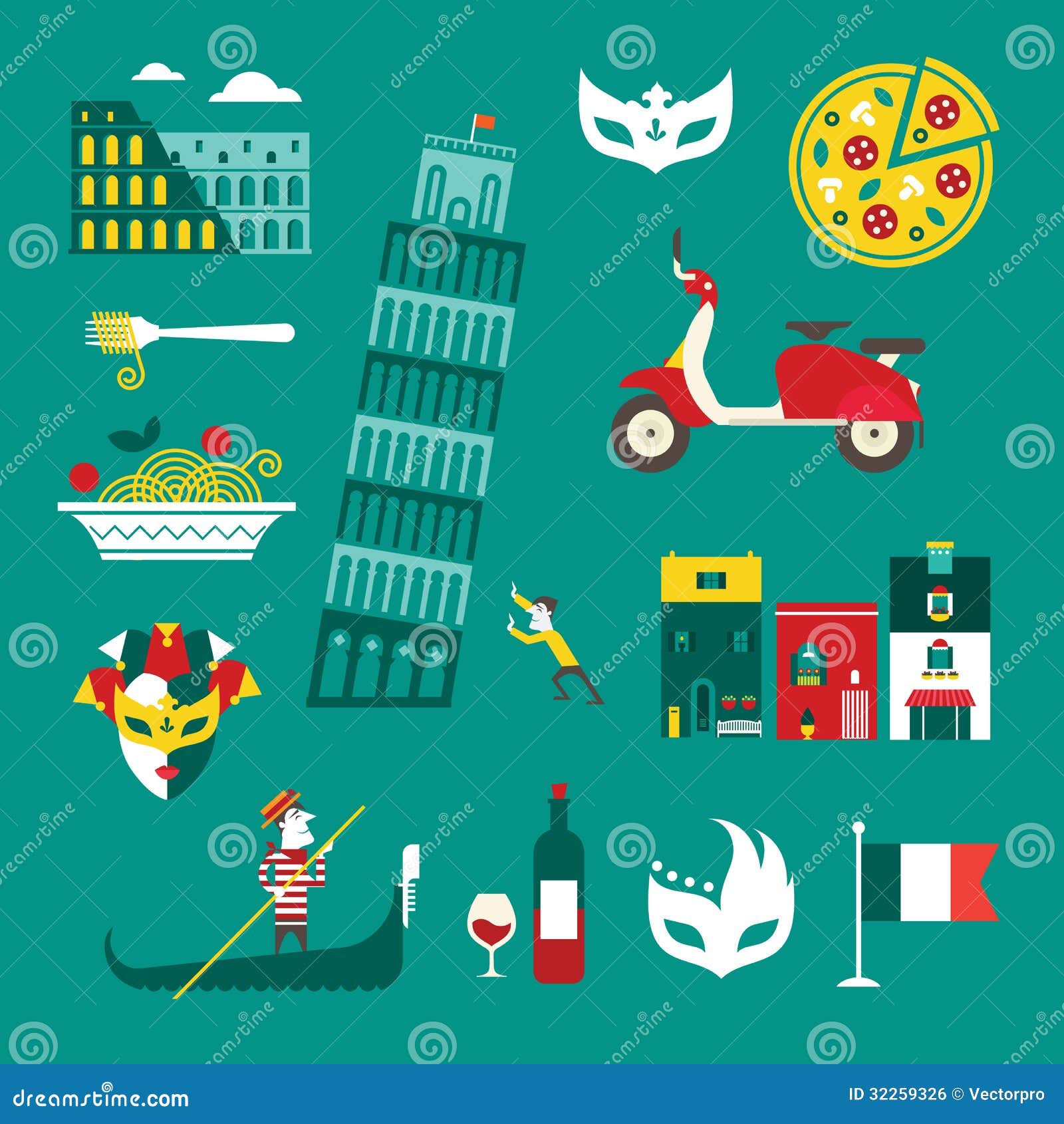 Italy icons stock vector. Illustration of mediterranean - 32259326
