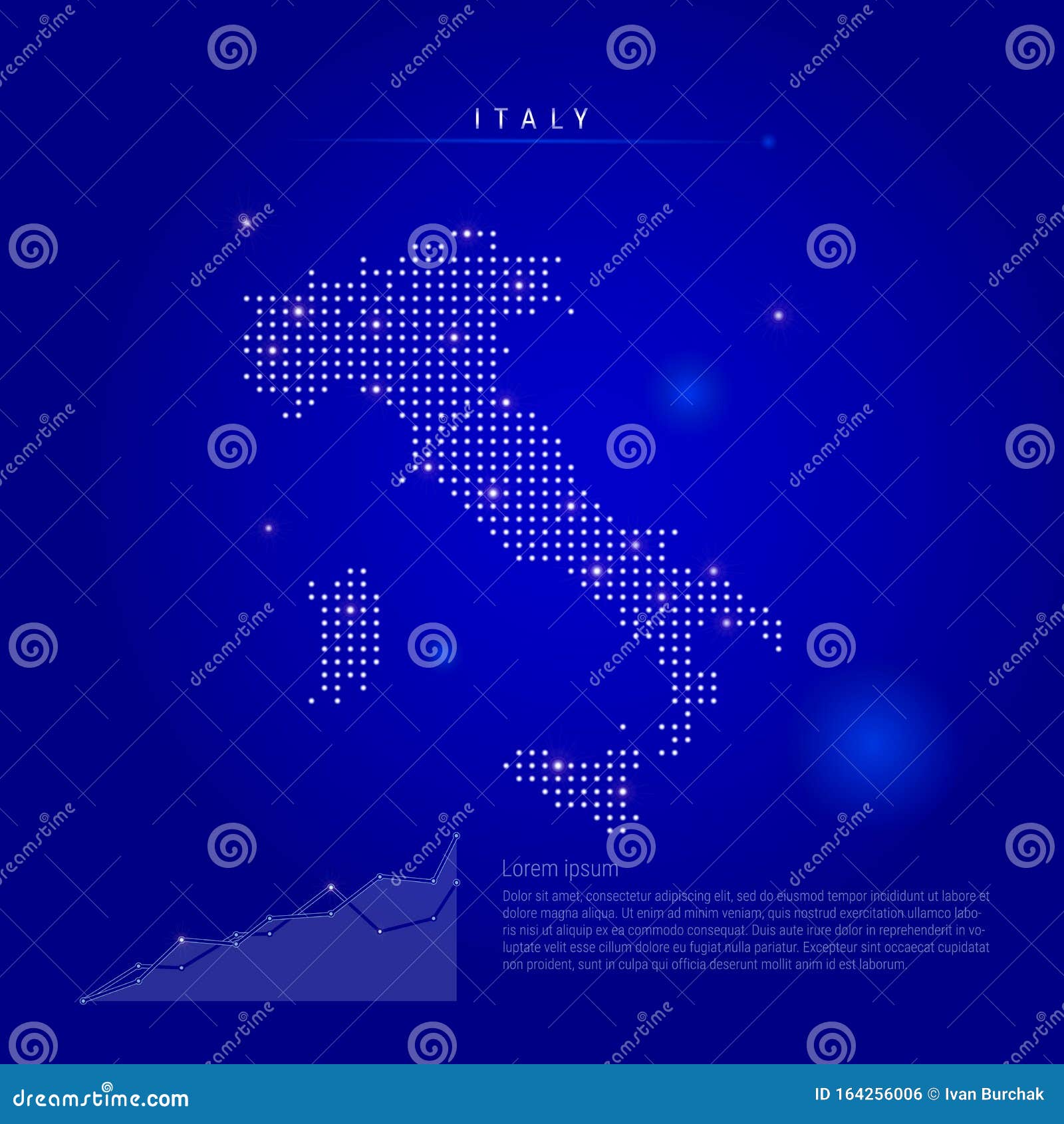 Italy Illuminated Map with Glowing Dots. Dark Blue Space Background ...