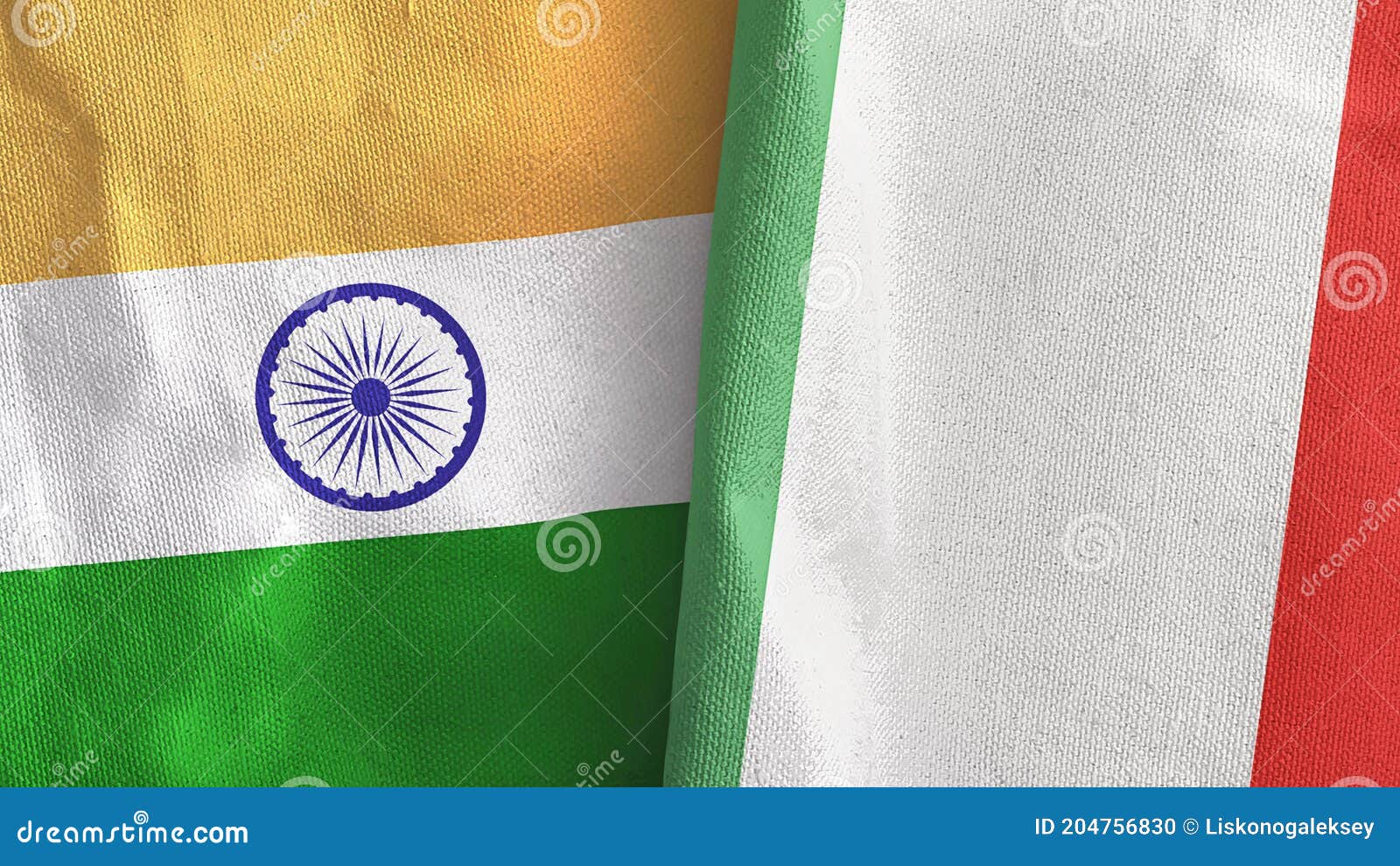 Italy and India Two Flags Textile Cloth 3D Rendering Stock Illustration ...