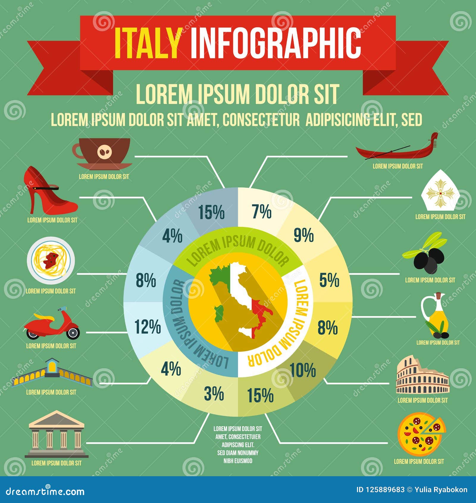 Italy Infographic Elements, Flat Style Stock Illustration ...