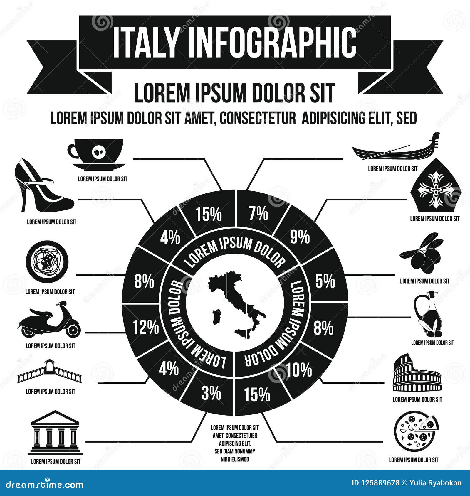 Italy Infographic Elements, Simple Style Stock Illustration ...
