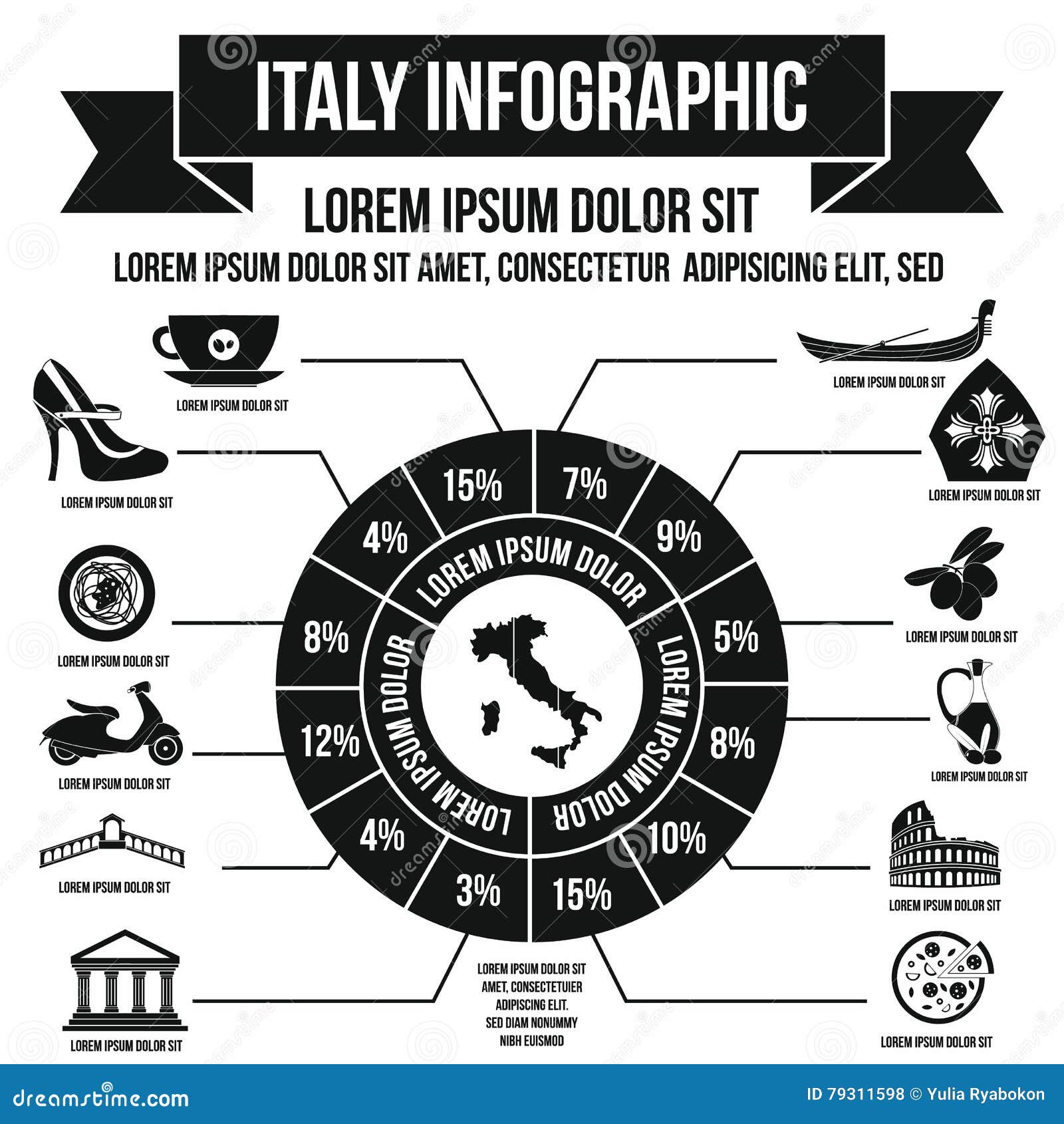 Italy Infographic Elements, Simple Style Stock Vector - Illustration of ...
