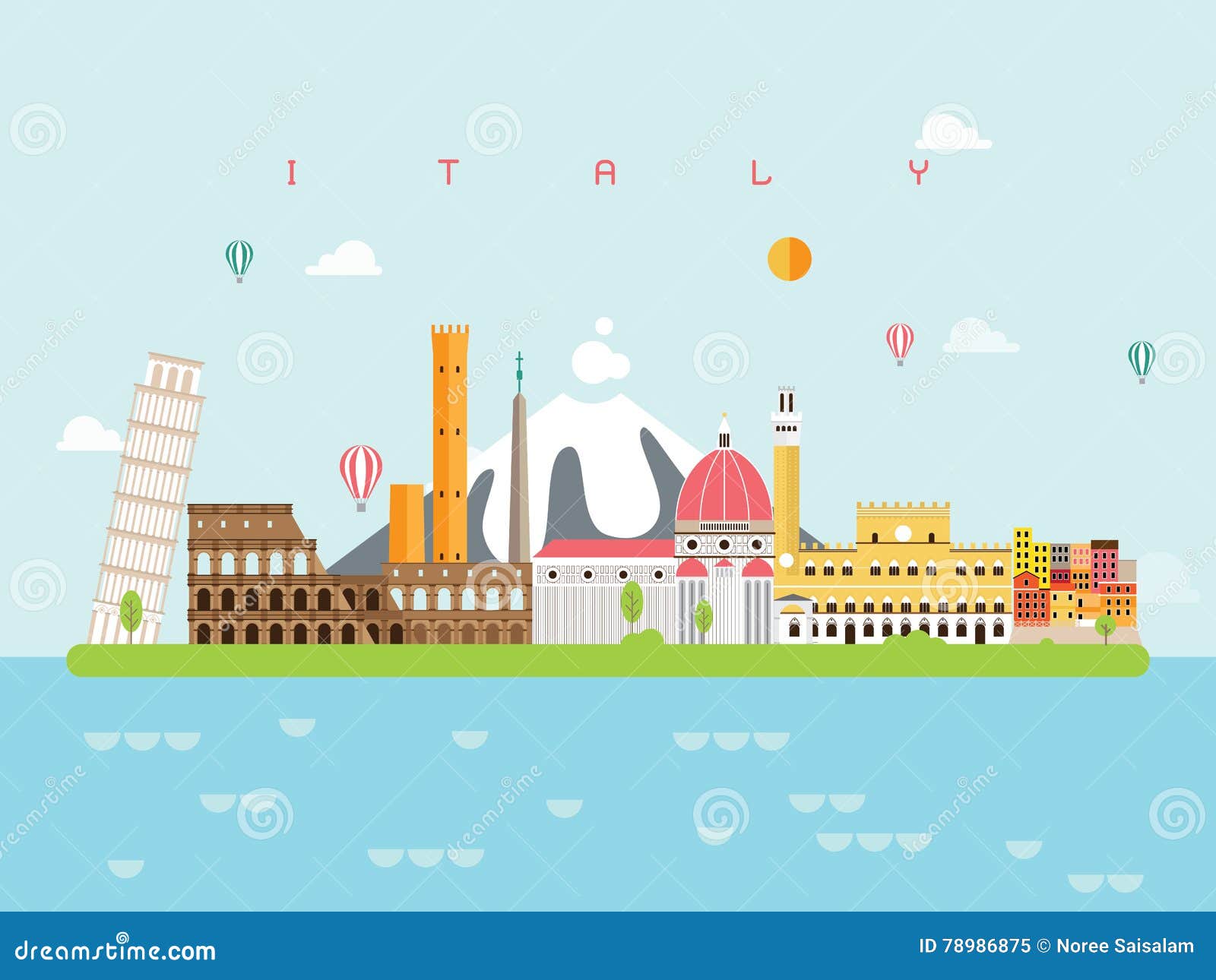 Italy Landmarks Vector Icons Set. Illustrated Travel Collection ...