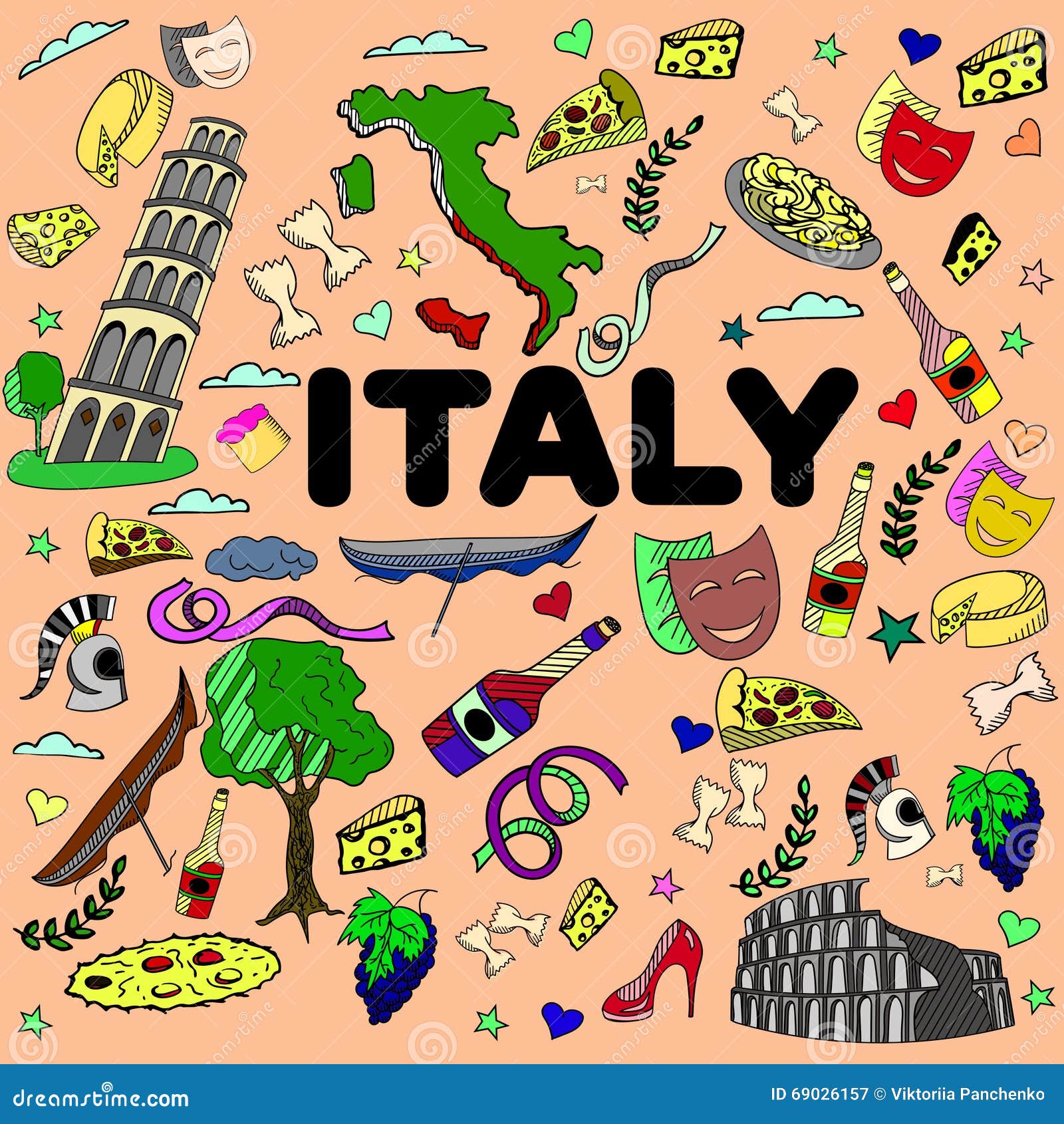 Italy Line Art Design Vector Illustration Stock Vector - Illustration ...