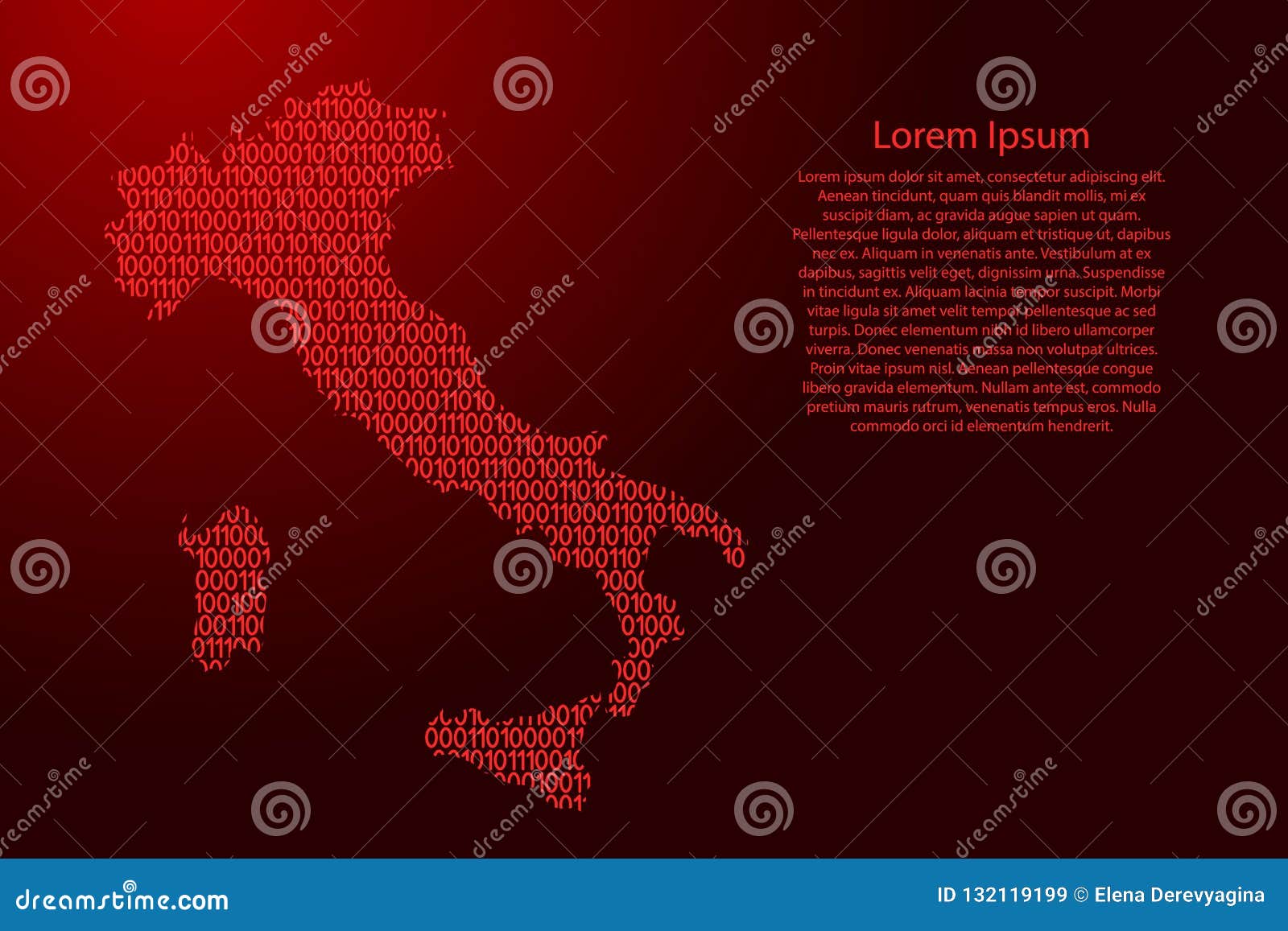 Italy Map Abstract Schematic from Red Ones and Zeros Binary Digital ...