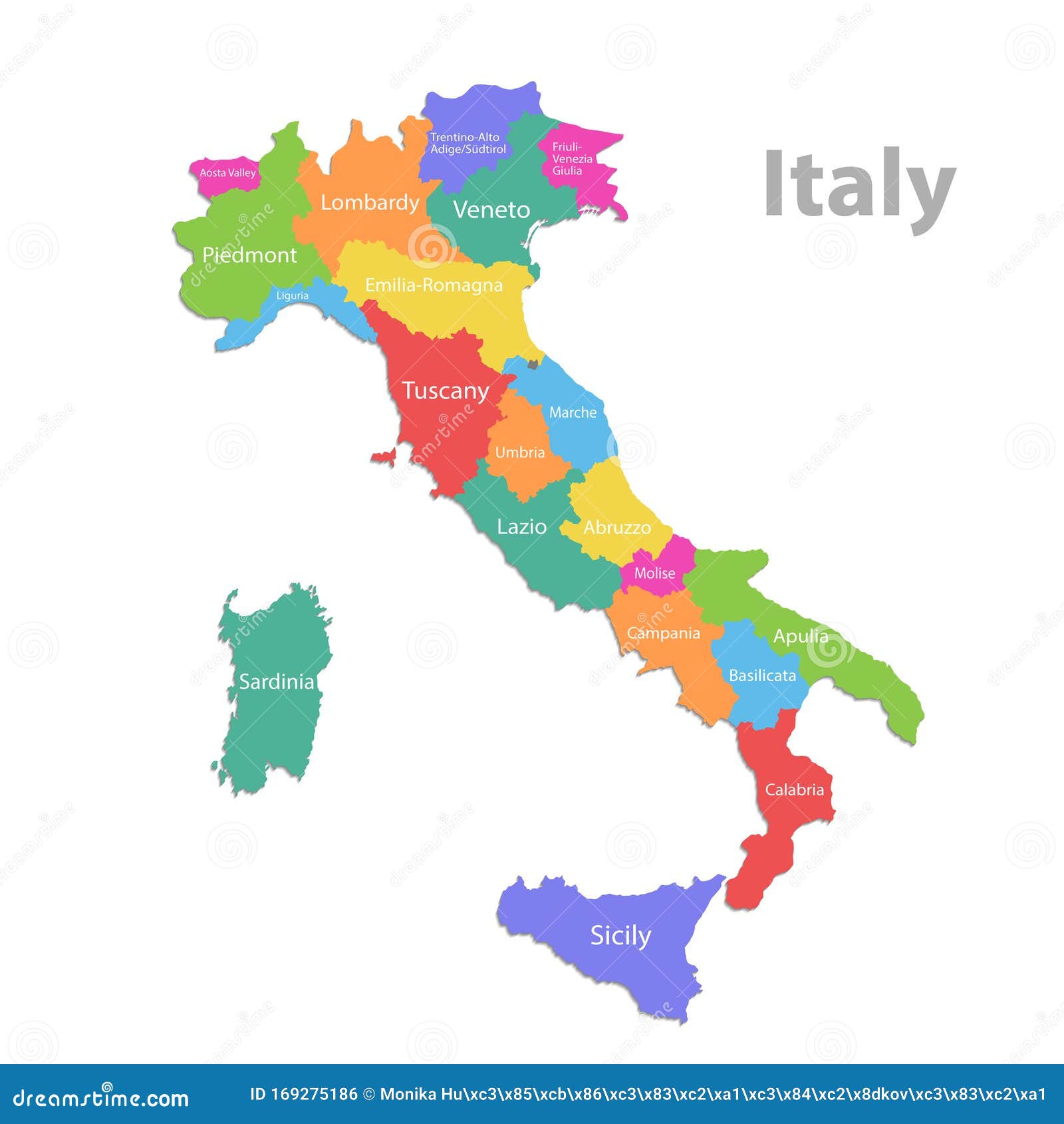 Italy Map, Administrative Division with Names, Colors Map Isolated on ... Italy Map, Administrative Division with Names, Colors Map Isolated on ...