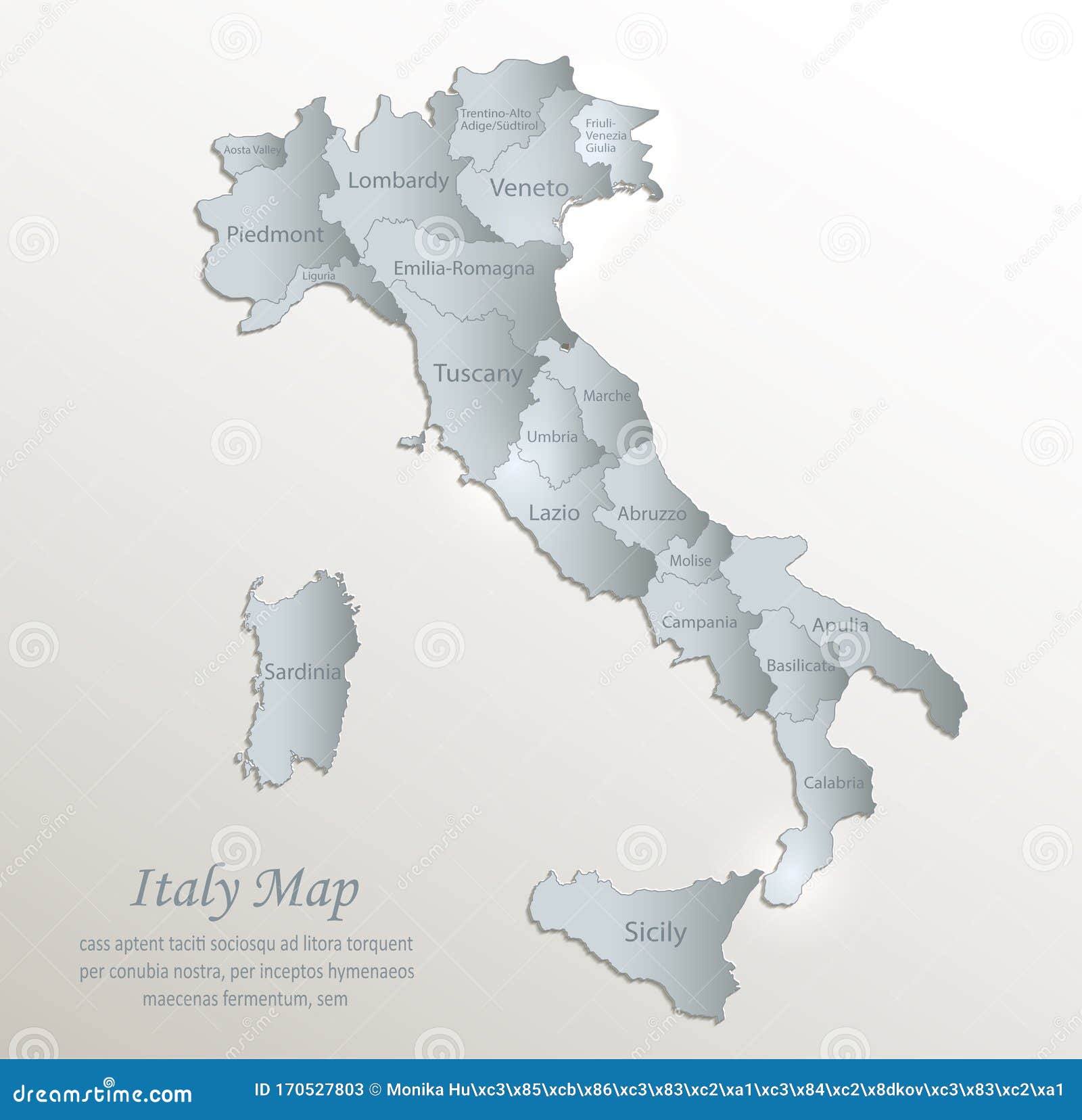 Italy Map, Administrative Division with Names, White Blue Card Paper 3D ...