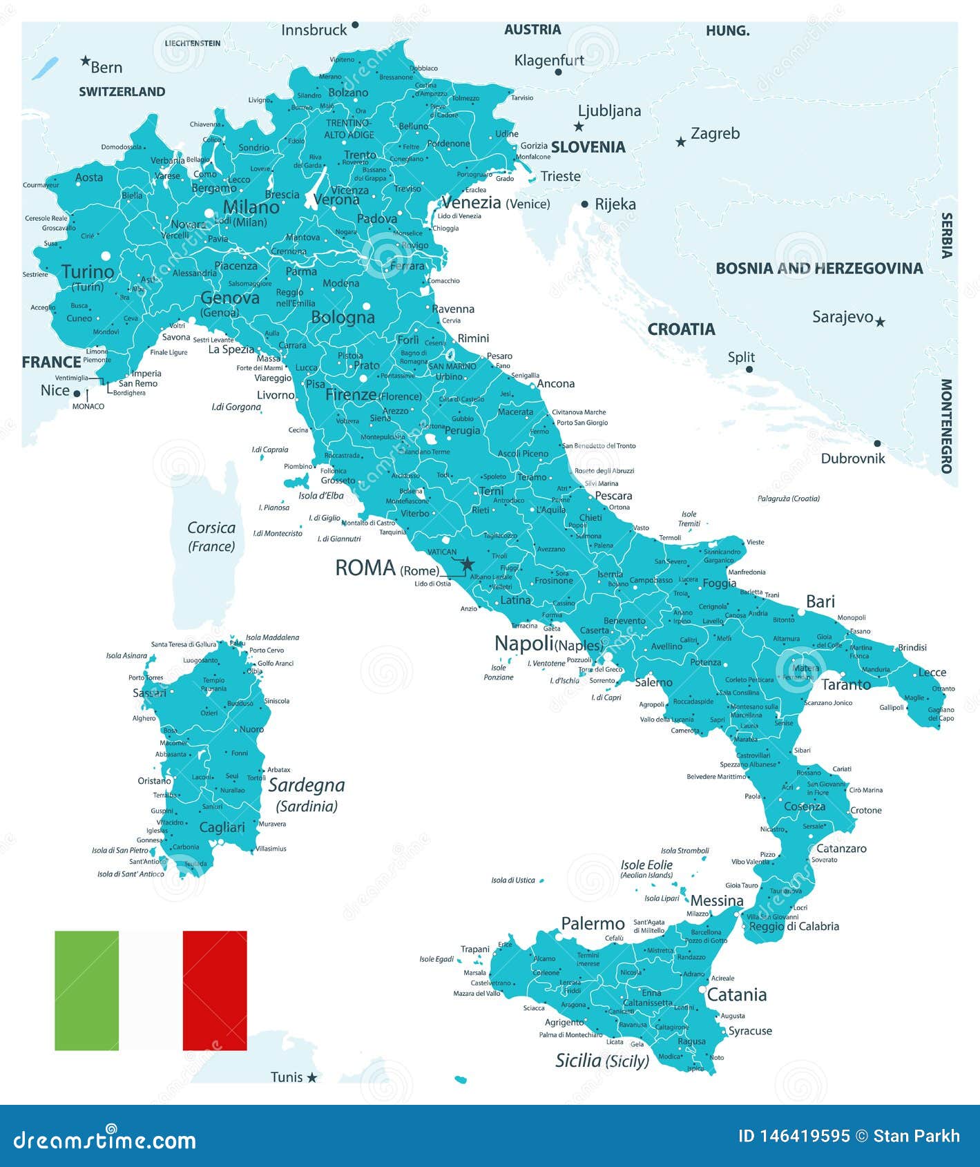 Italy Map Aqua Color stock vector. Illustration of sardinia - 146419595