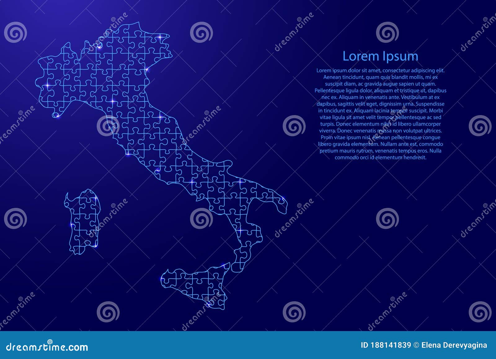 Italy Map from Blue Pattern from Composed Puzzles and Glowing Space ...