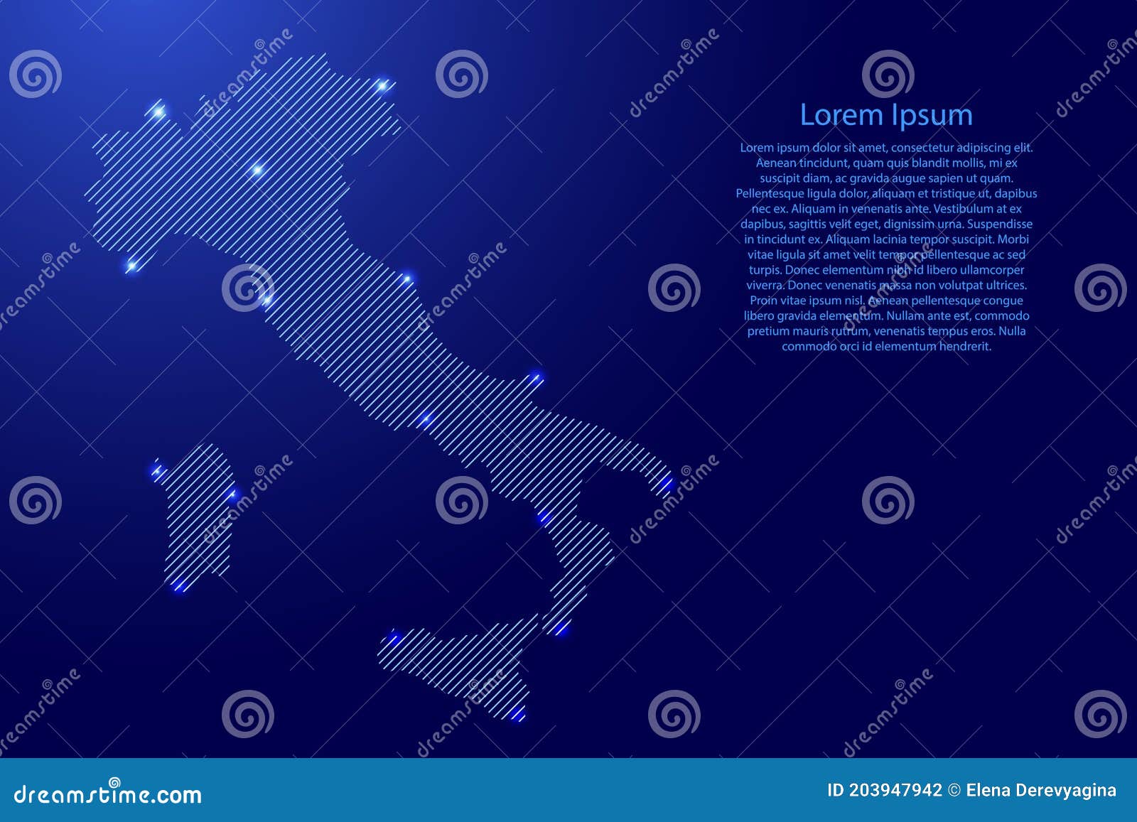 Italy Map from Blue Pattern Slanted Parallel Lines and Glowing Space ...