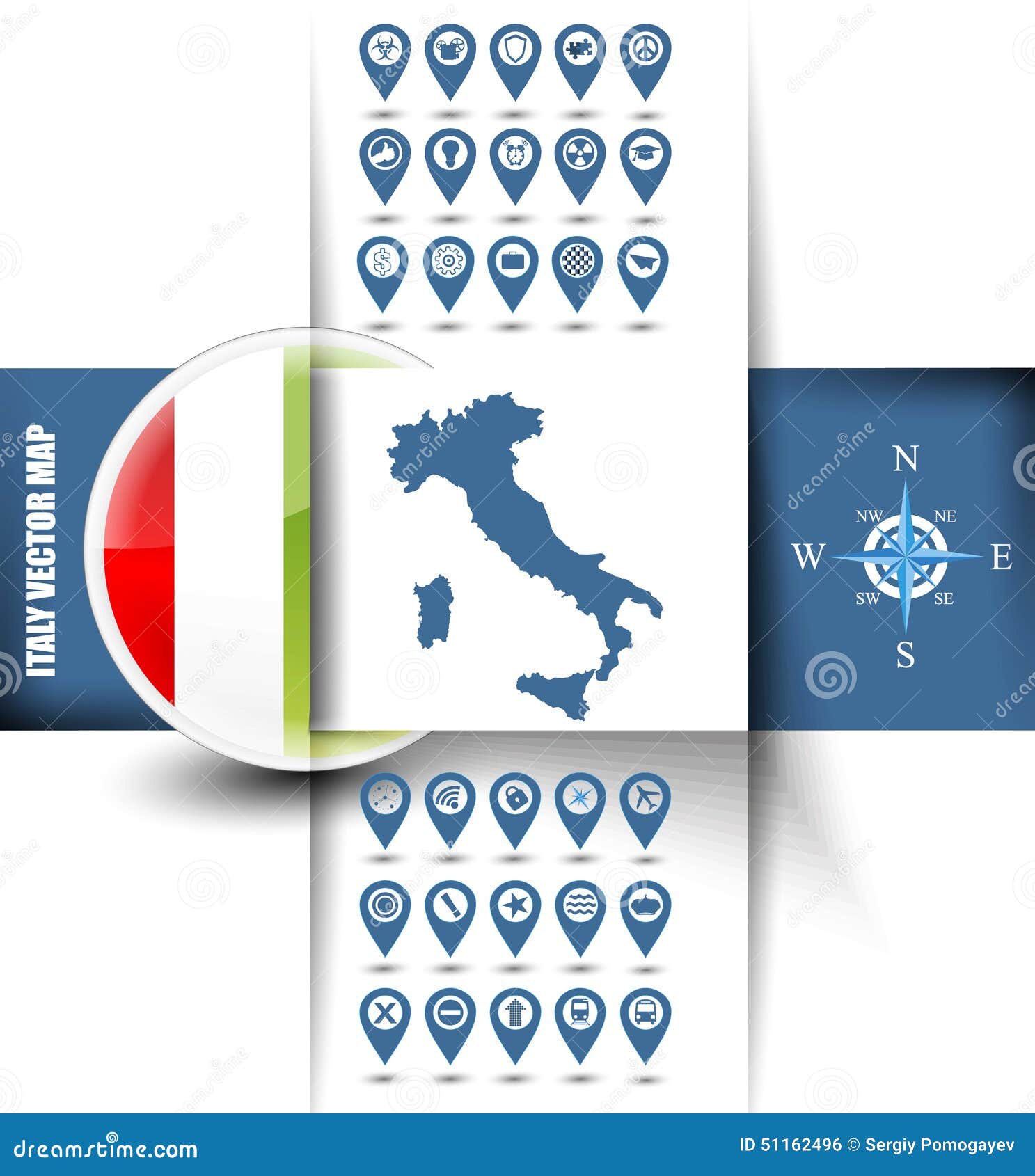 Italy Map Contour with GPS Icons Stock Vector - Illustration of country ...