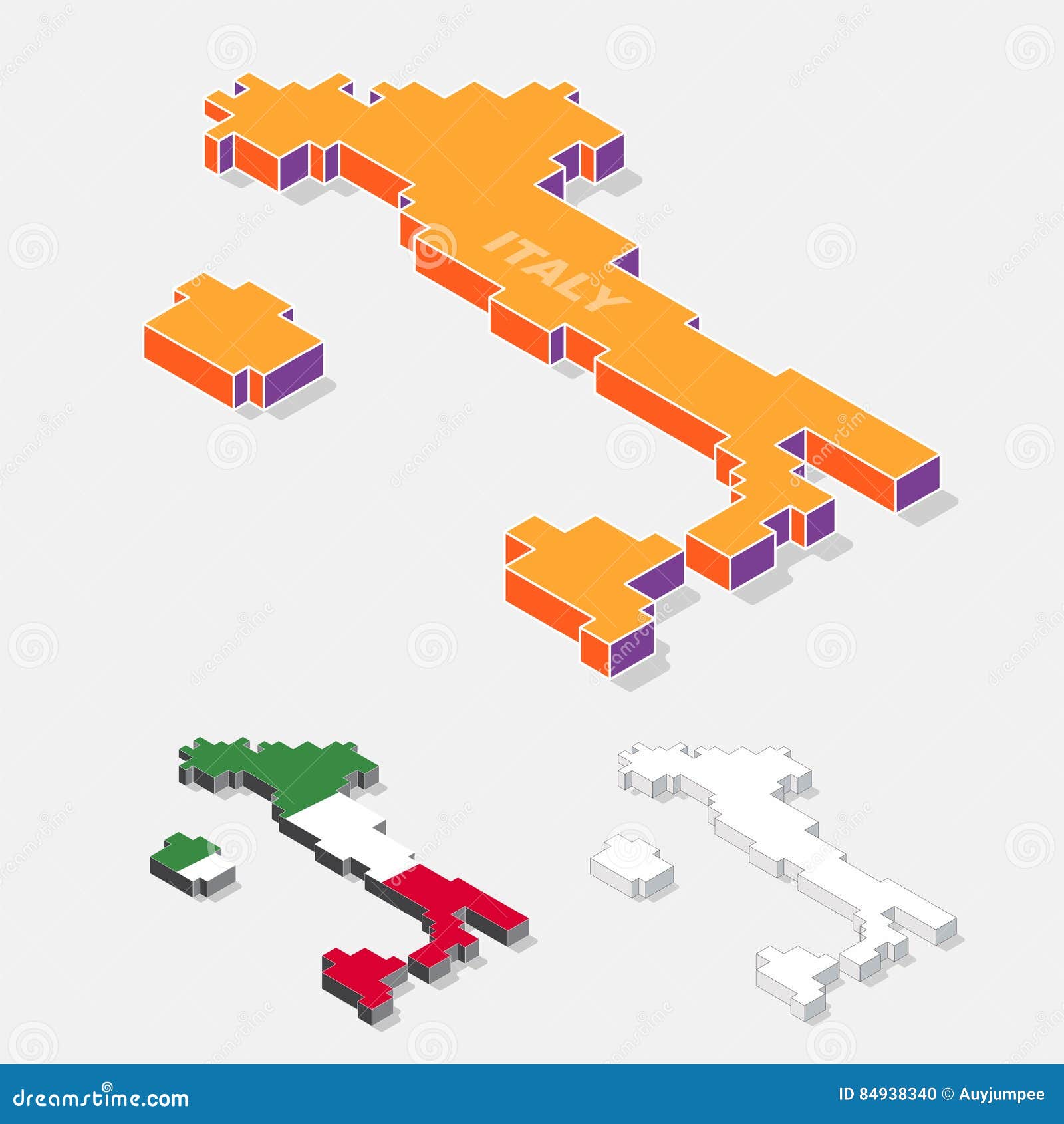 Italy Map Element with 3D Isometric Shape Isolated on Background Stock ...