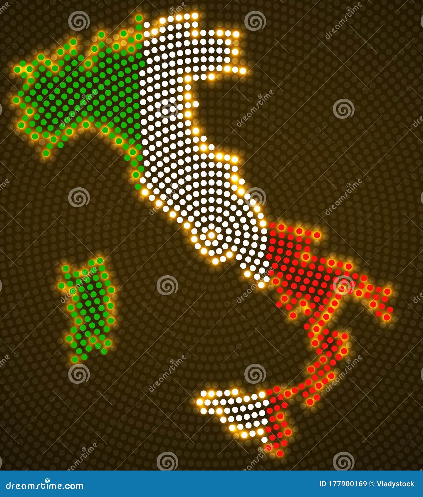 Italy Map of Glowing Radial Dots with Flag Inside Stock Illustration ...