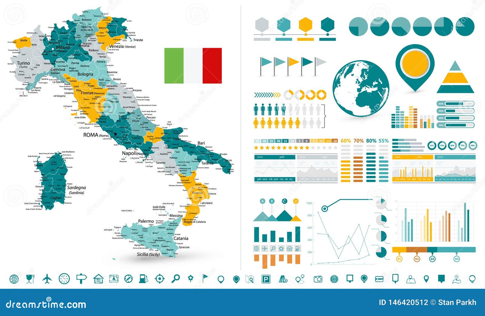 Italy Map and Infographics Design Elements Stock Vector - Illustration ...
