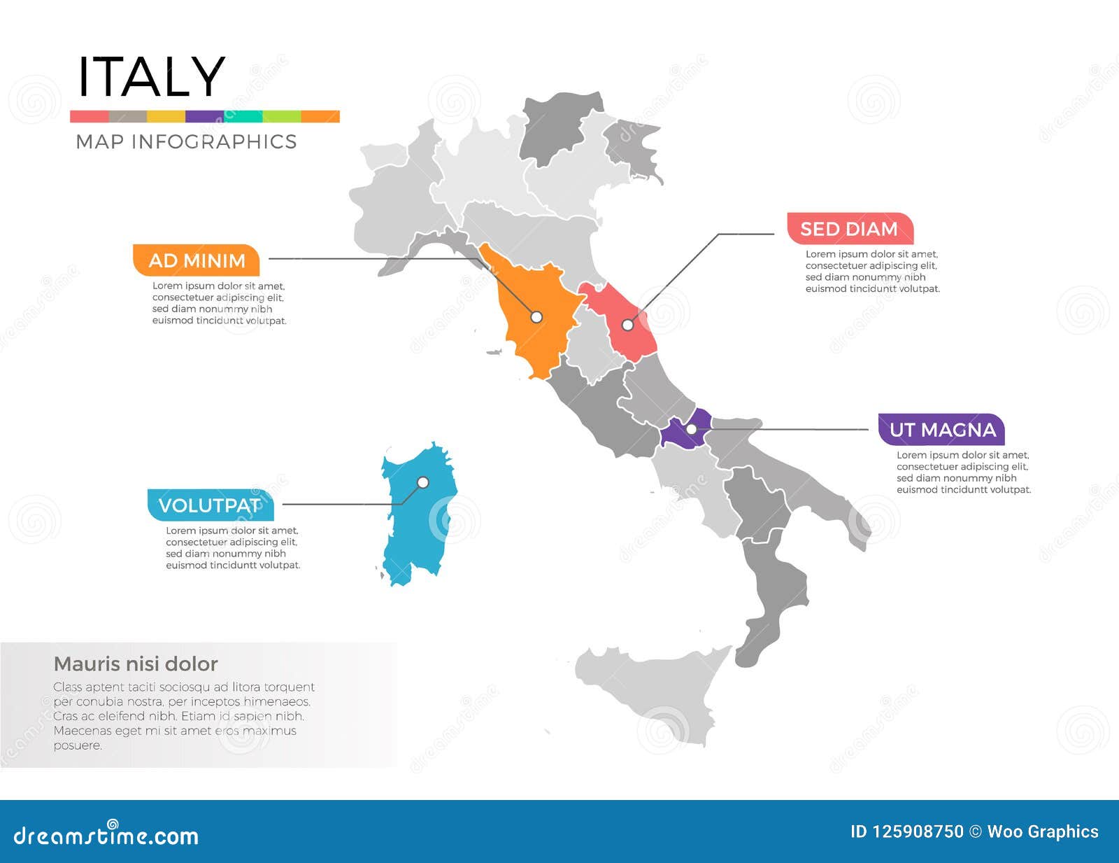 Italy Map Infographics Vector Template with Regions and Pointer Marks ...