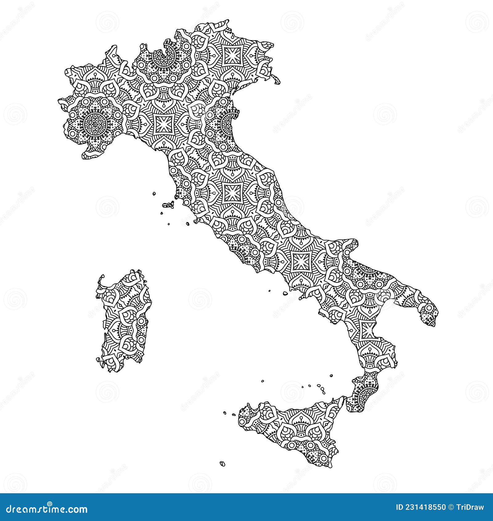 Italy Map with Mandala Design Stock Vector - Illustration of region ...