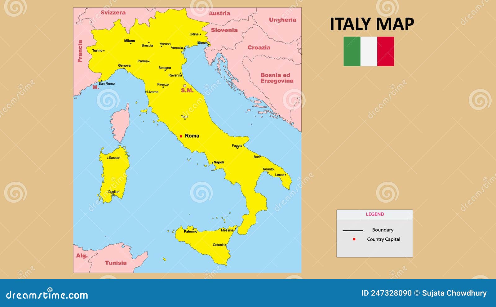 Italy Map. Political Map Of Italy. Italy Map With Yellow Color Vector ...