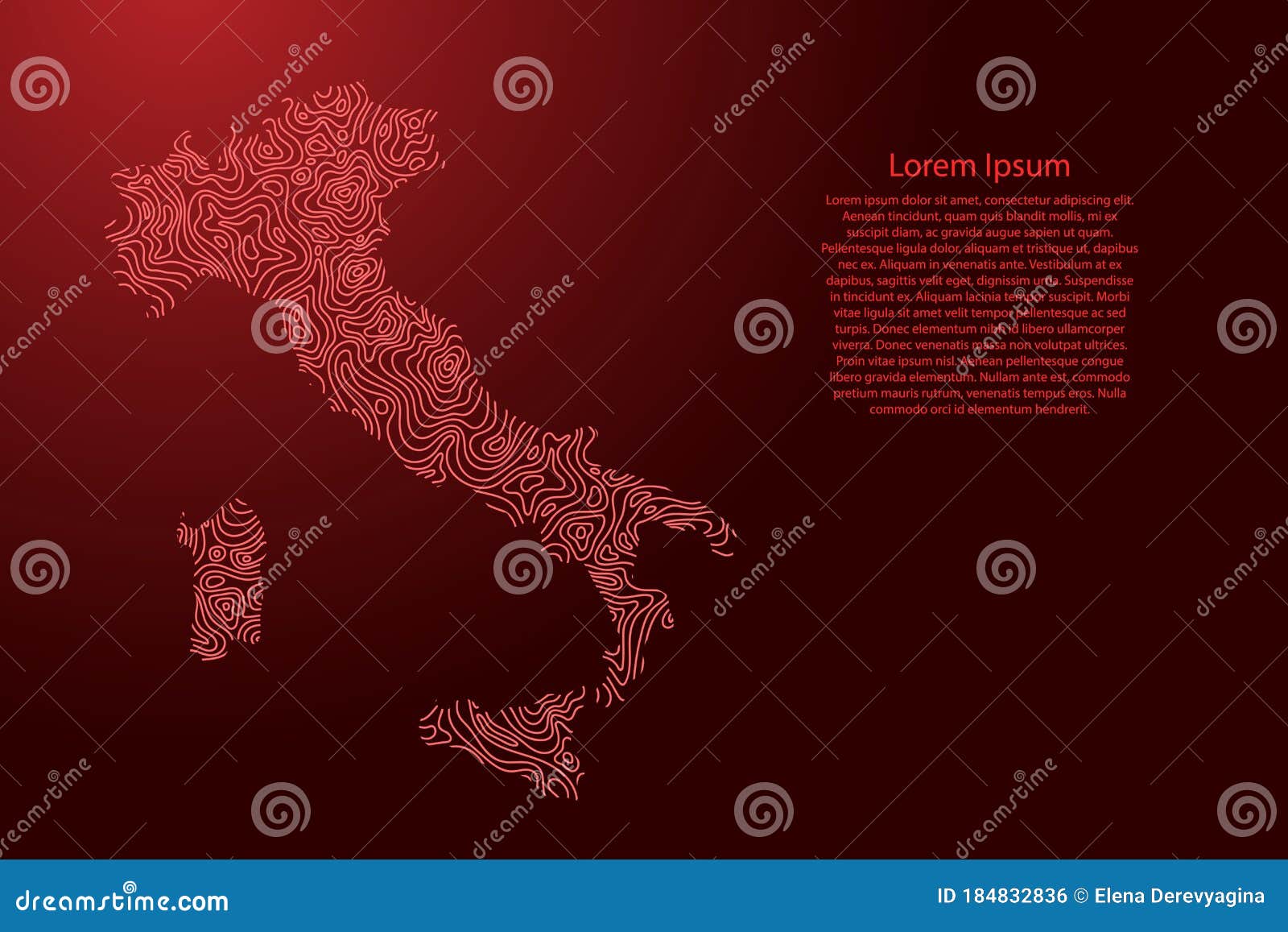 Italy Map from Red Isolines or Level Line Geographic Topographic Map ...