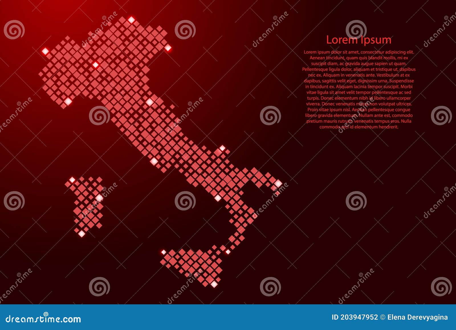 Italy Map from Red Pattern Rhombuses of Different Sizes and Glowing ...